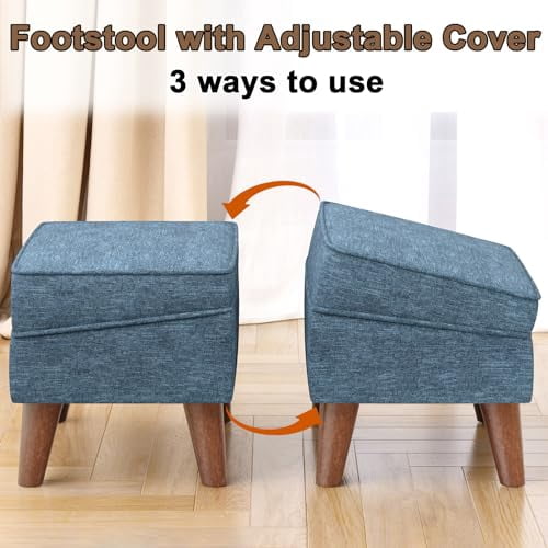 Footstool Ottoman with Adjustable Cover, Modern Ottoman Foot Rest ...