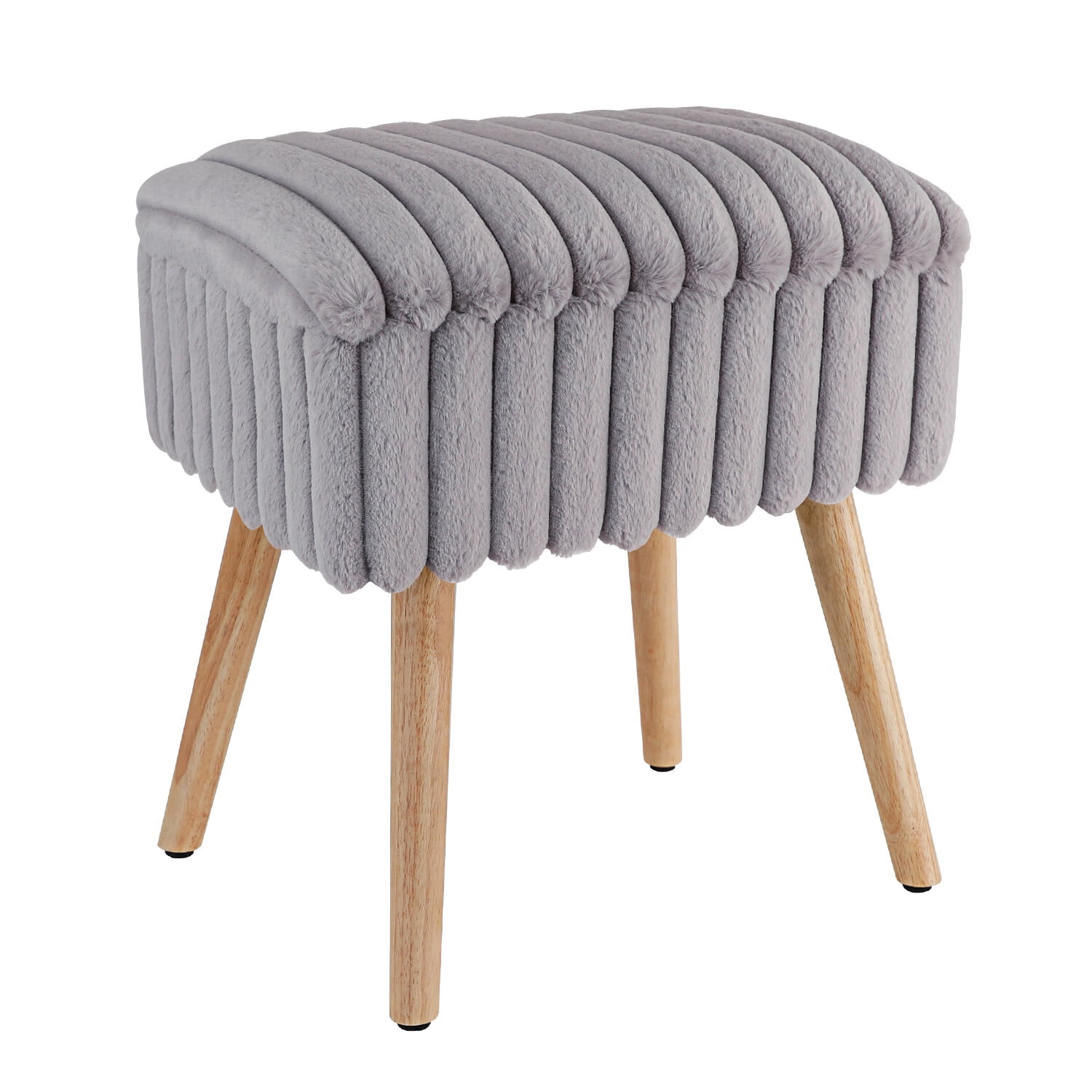 Footstool Ottoman with Storage Space Foot Rest Vanity Stool 4 Wood Legs ...