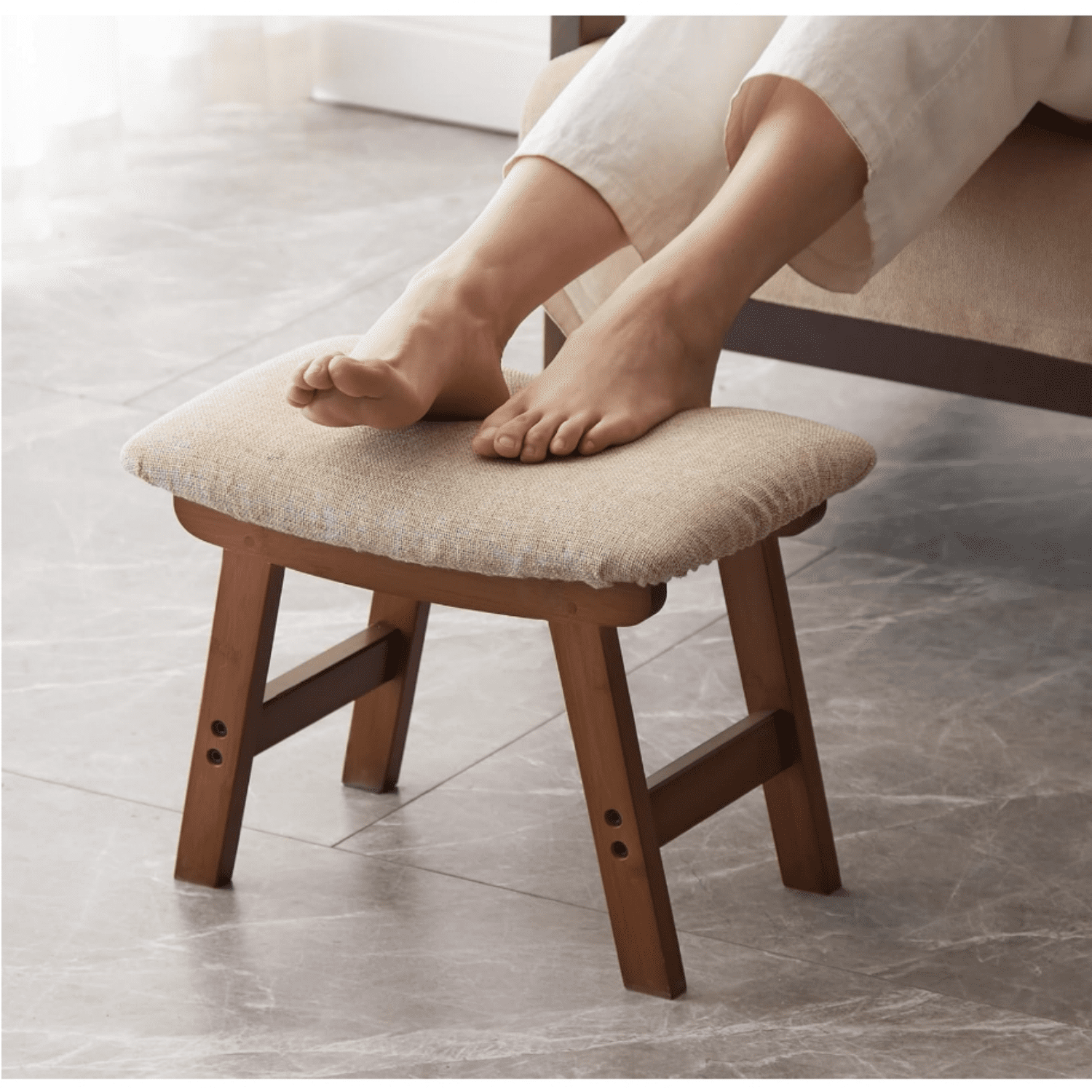 Footstool,Small Sofa Foot Rest,Bamboo Under Desk,Extra Seating for ...