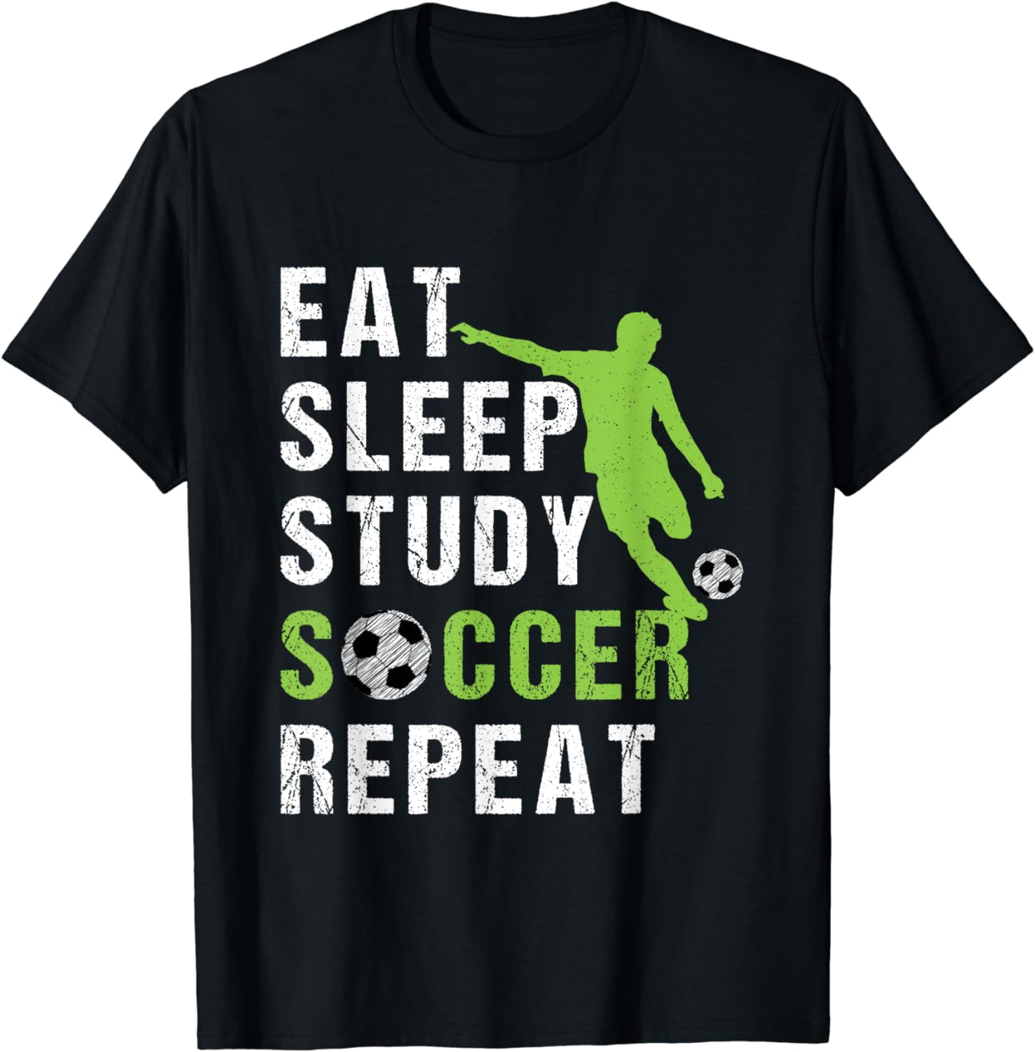 Footy Boy Soccer Players Funny Eat Sleep Study Soccer Repeat T-Shirt ...