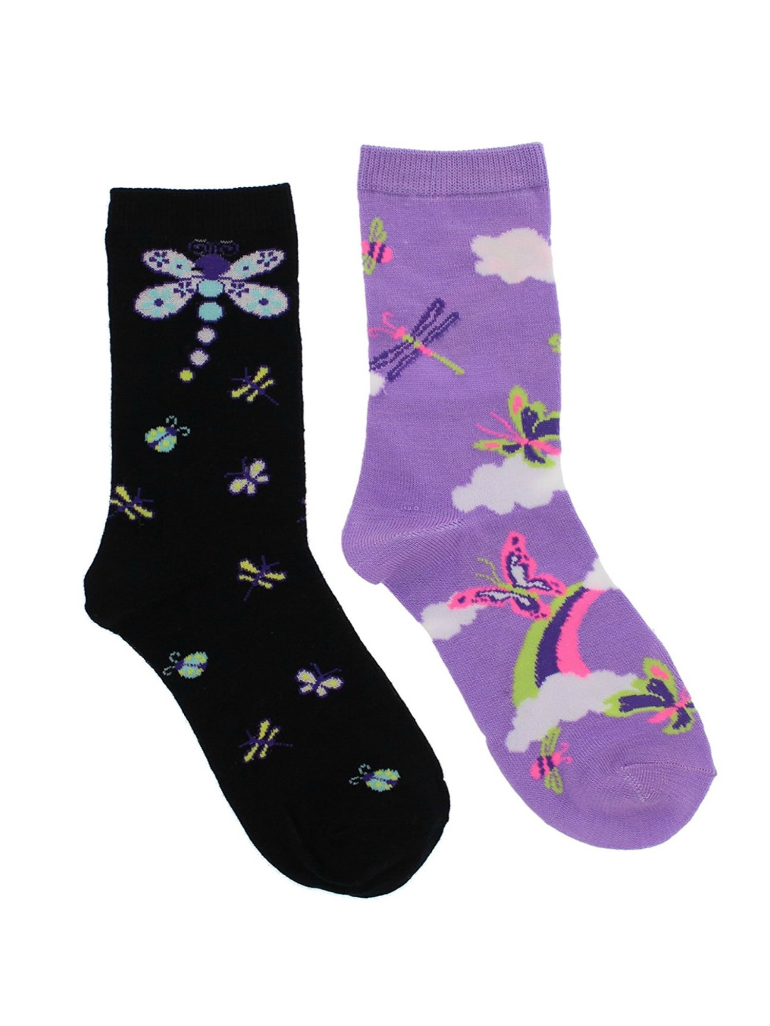 Foozy's Women's Dragonfly, Butterfly Crew Socks (2 Pr) Purple, Black ...