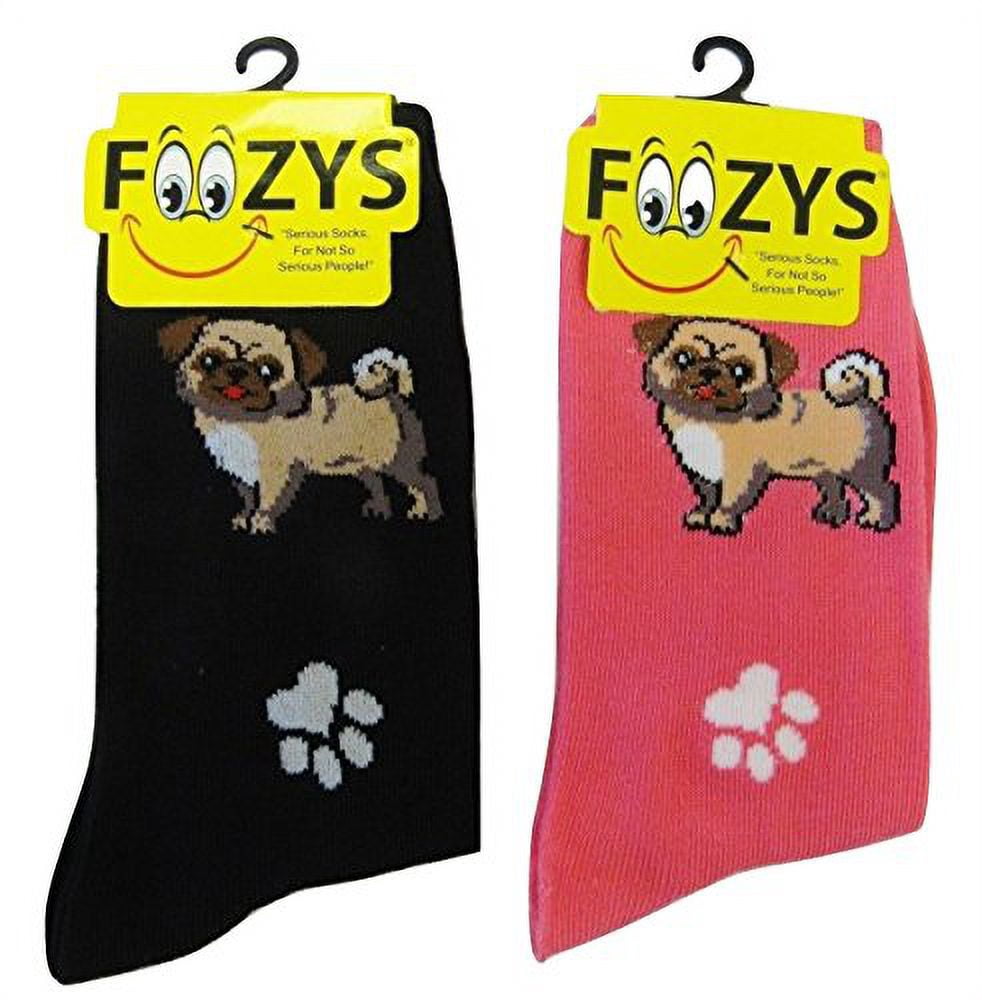 Foozys Small/Medium Novelty Crew Socks | Pugs & Paw Prints Cute, Fun ...