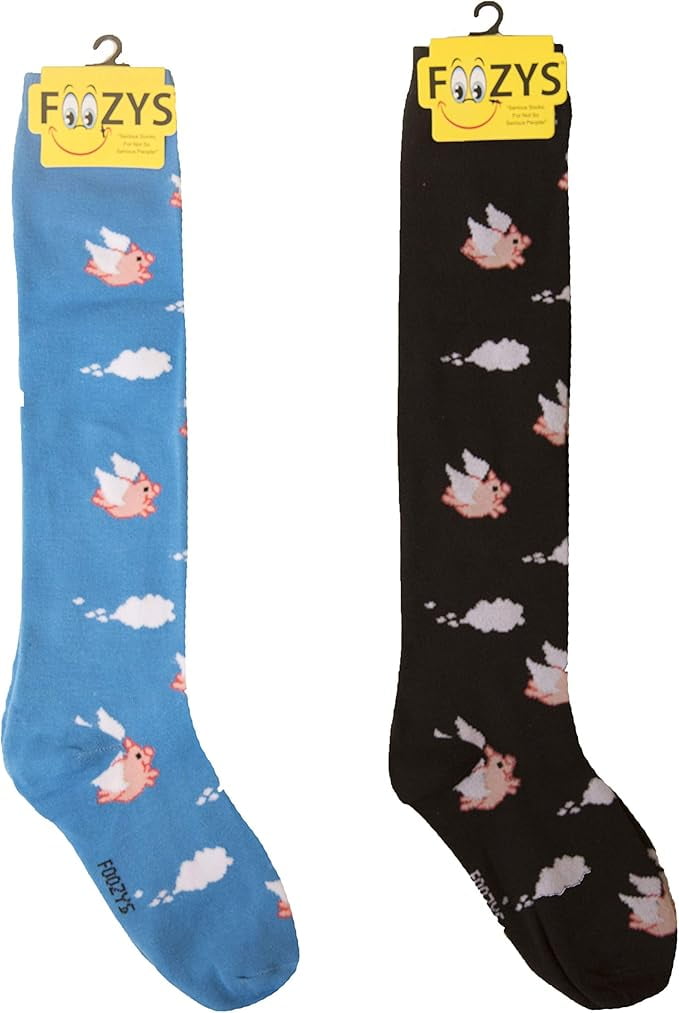 Foozys Women’s Novelty Knee High Socks | Flying Pigs (FK-09) Cute, Fun ...