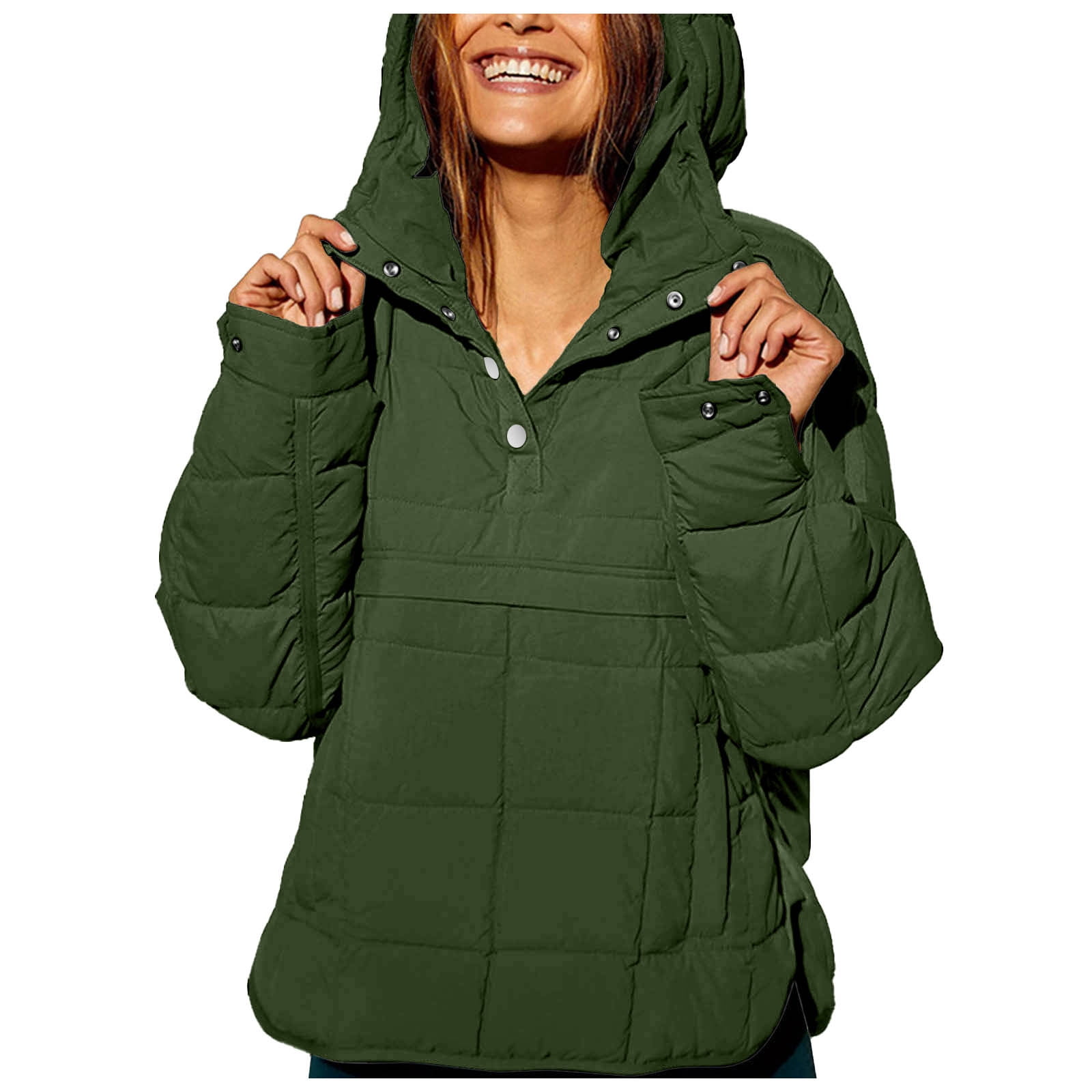 Fopia Women's Long Sleeve Half Zip Up Quilted Jacket Lightweight Puffer ...