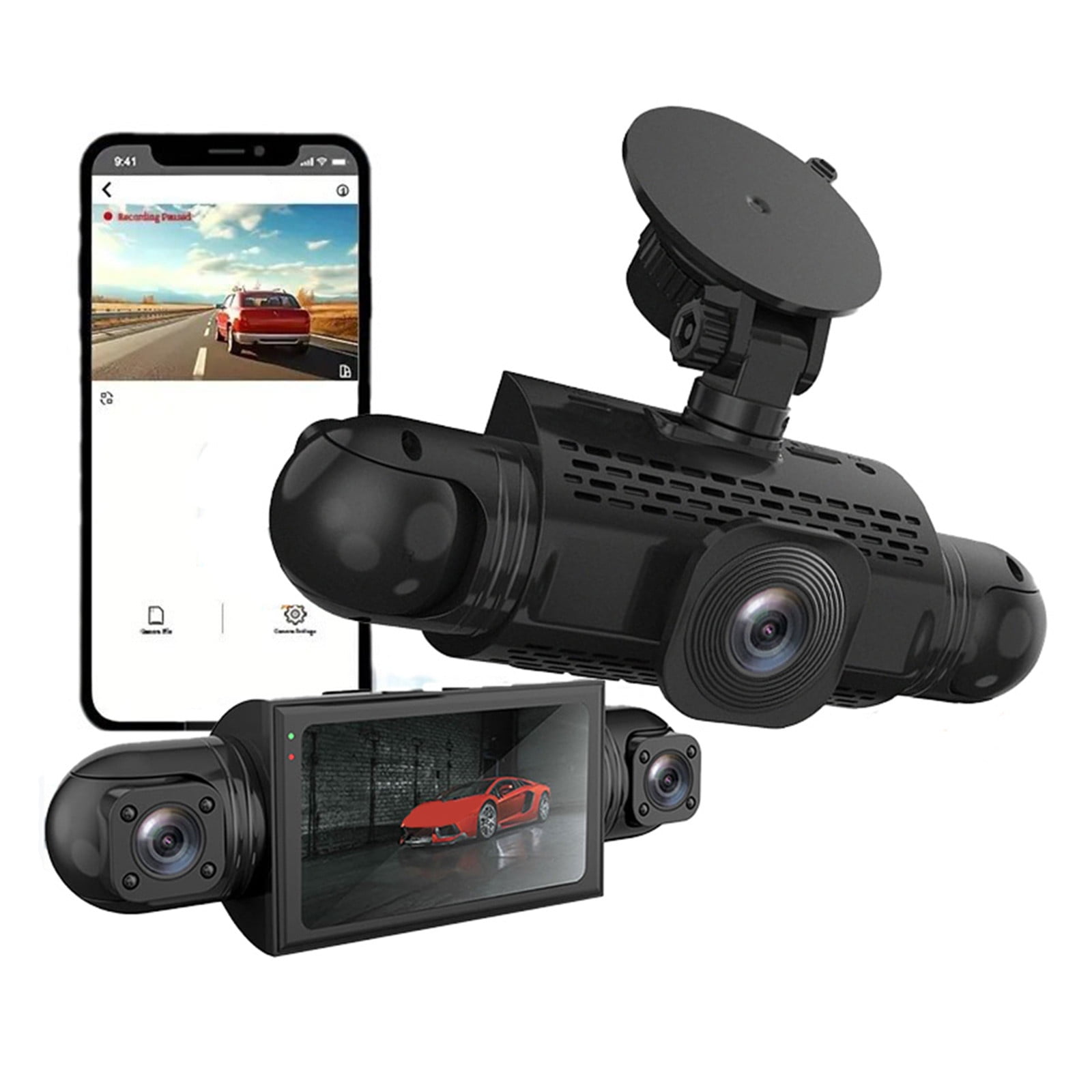 Foqnuq 4-Way Dash Cam 3-Inch 1080P HD 360° Panoramic Car Camera with ...