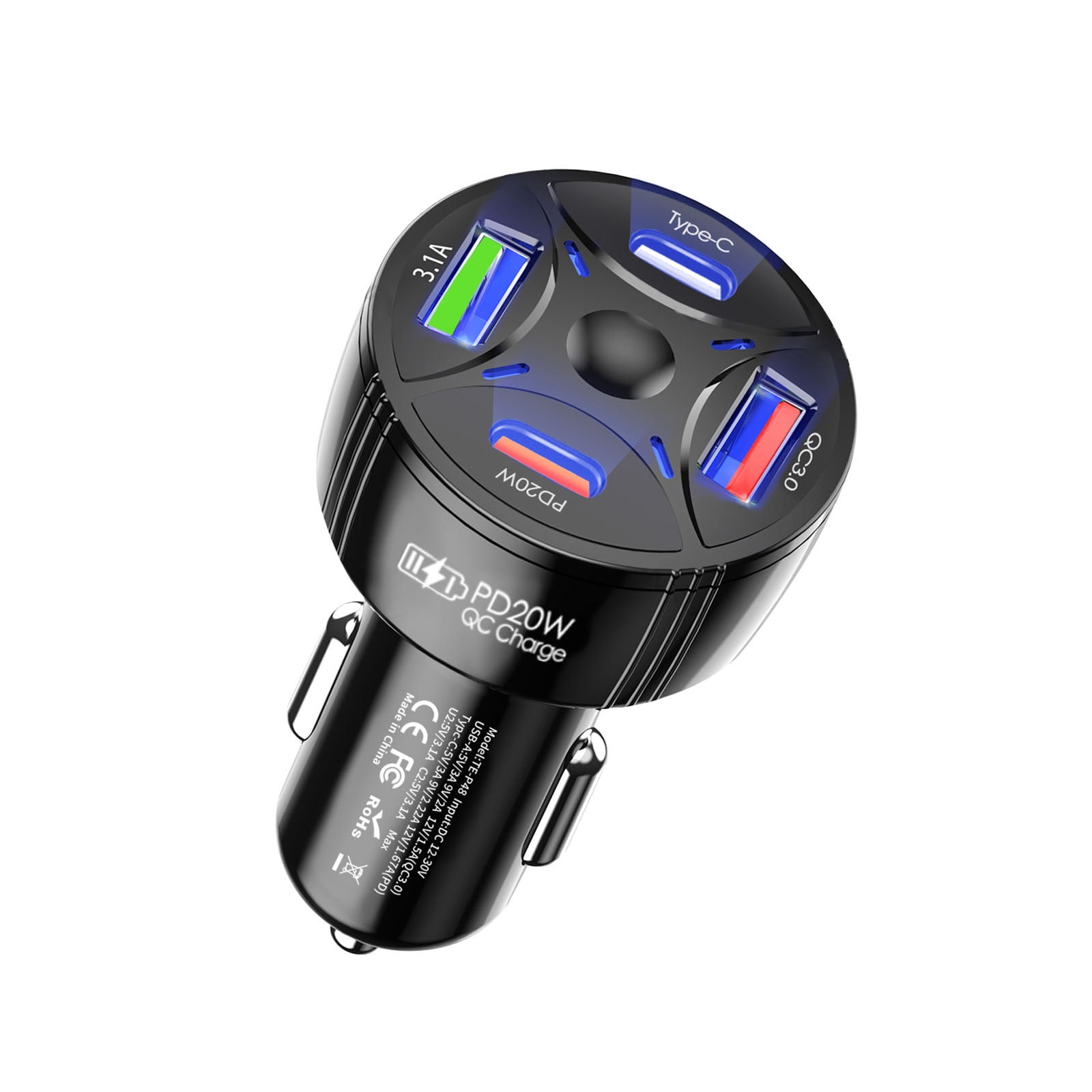 Foqnuq 4-in-1 Car Charger, 53W Fast Charging, Multi Port Adapter with ...