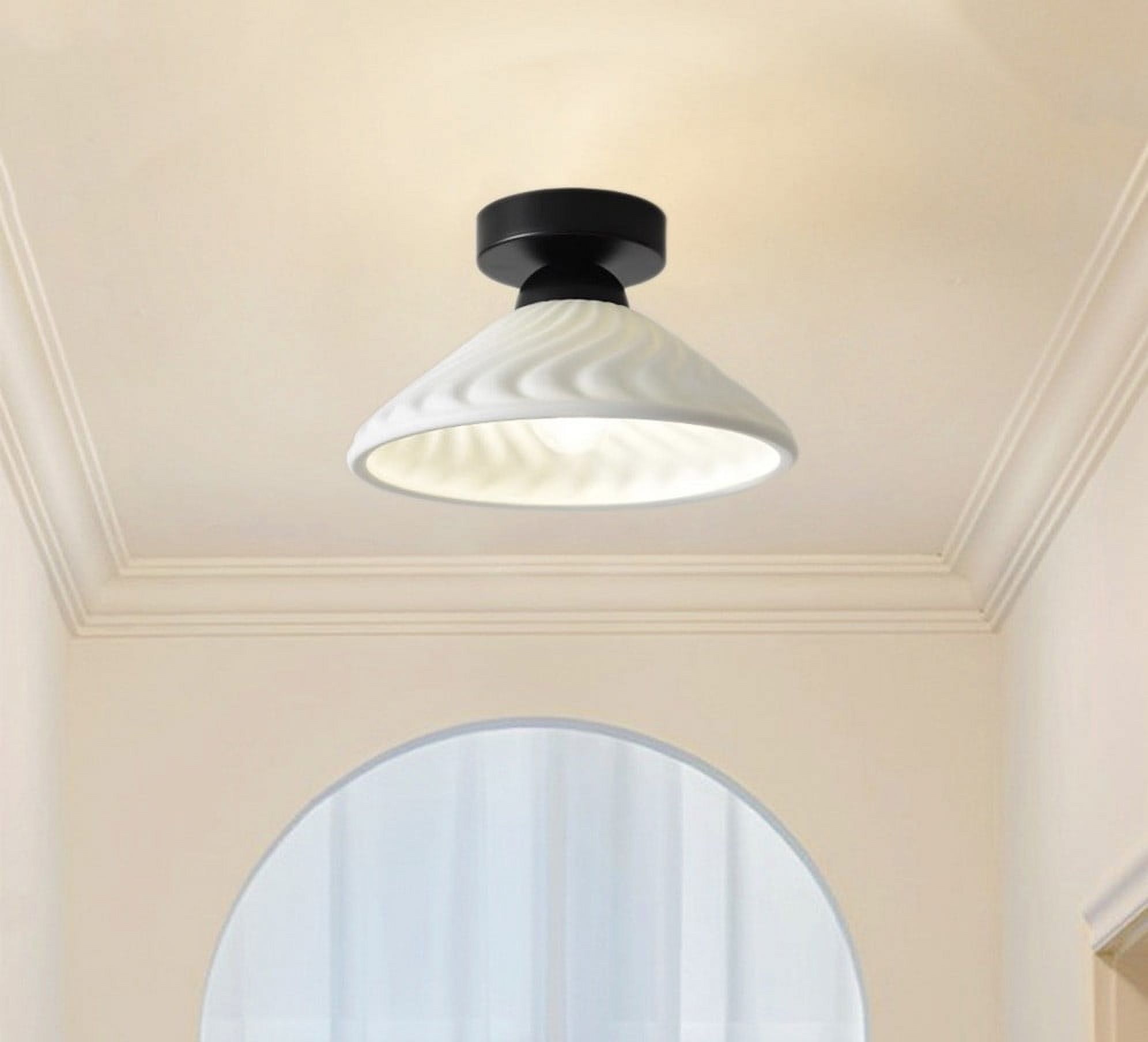 Foqnuq Corridor Light Ceiling Fixture White Ceramic Shade Wrought Iron ...