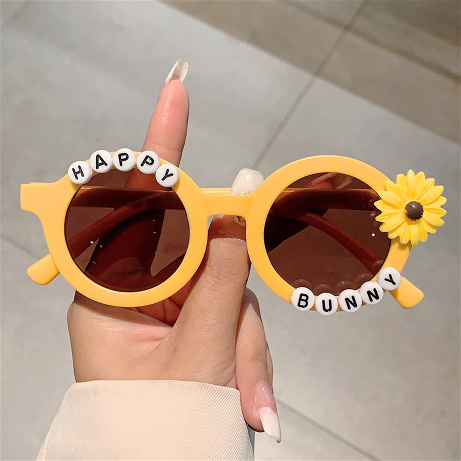 Foqnuq Cute Round Sunglasses Sunflower Design Summer Sun Protection ...