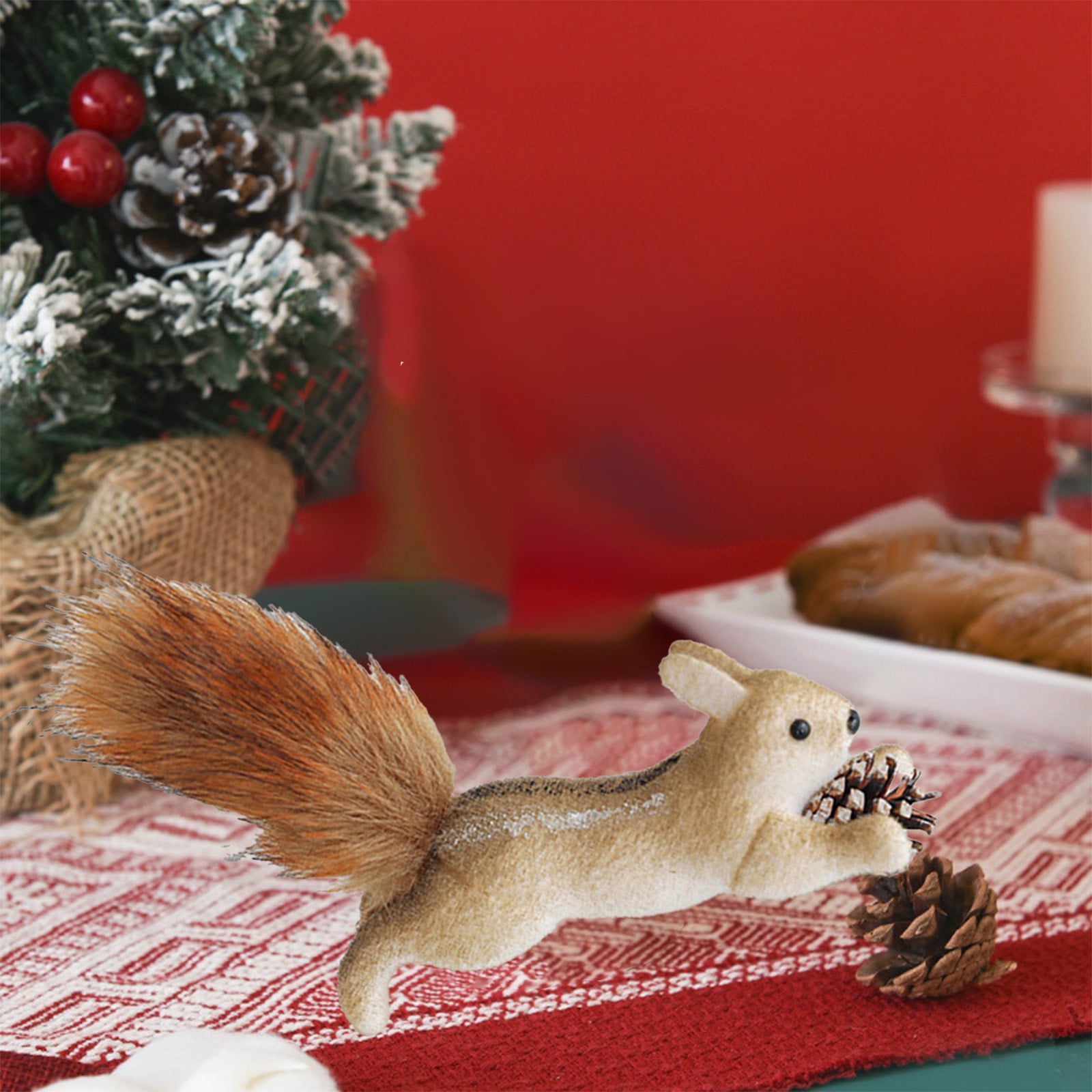 Foqnuq Cute Squirrel Ornaments Mini Christmas Tree Decorations Lifelike ...