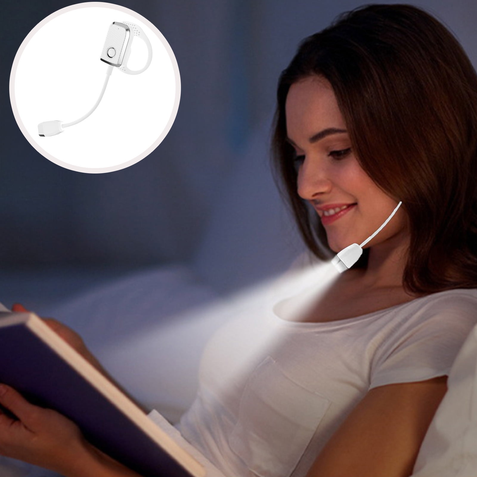 Foqnuq Ear Hanging Reading Lamp Rechargeable Portable LED Light 360 ...