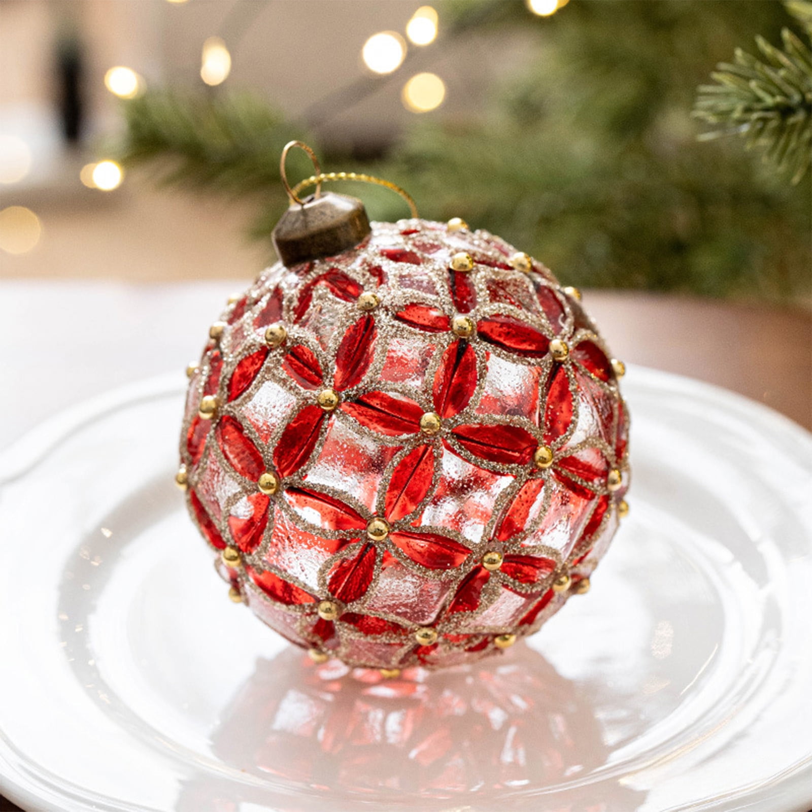 Foqnuq Hand Painted Glass Christmas Ornaments 8cm - Elegant Tree ...