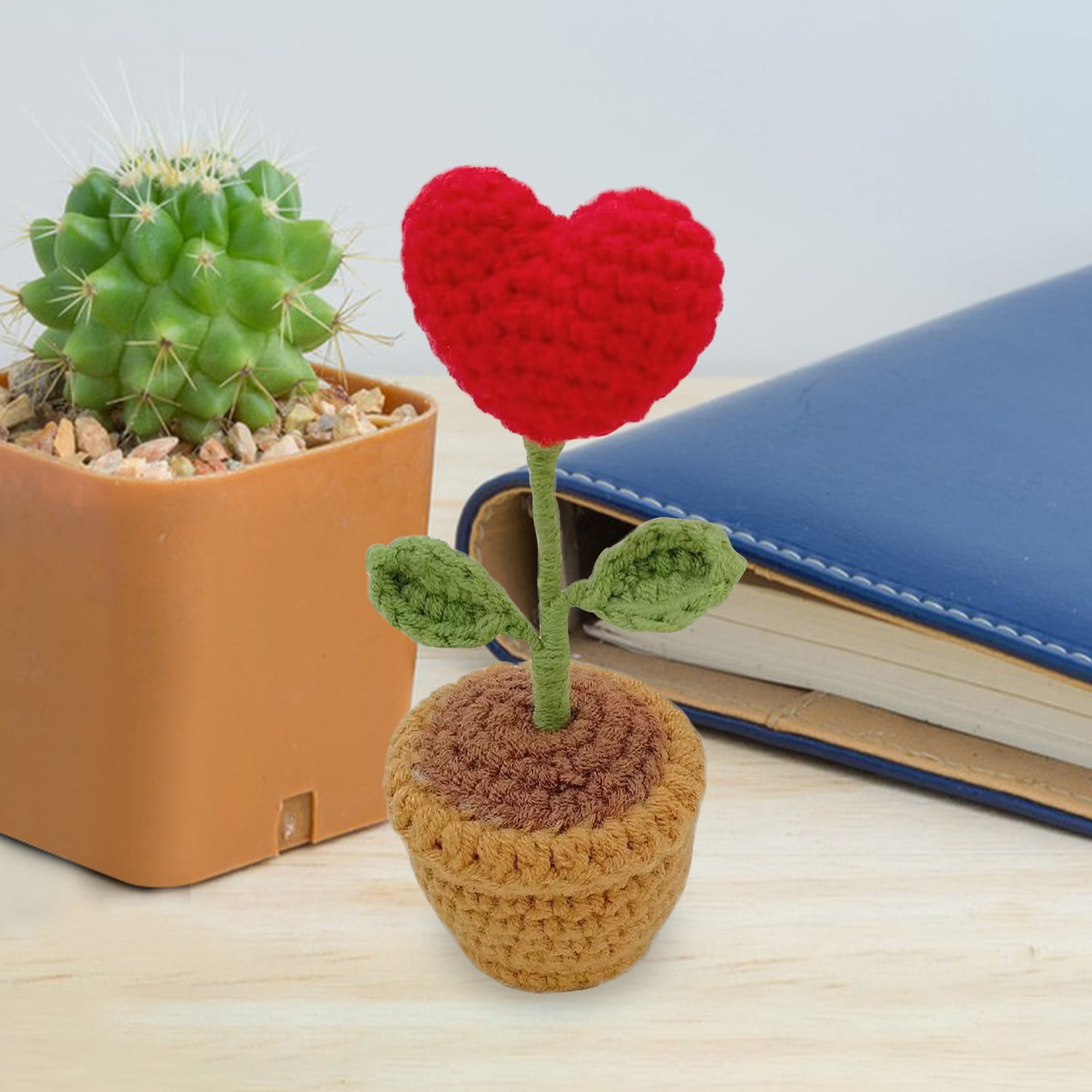 Foqnuq Handmade Knitted Flower Pot Decoration, Woven Simulated Rose ...