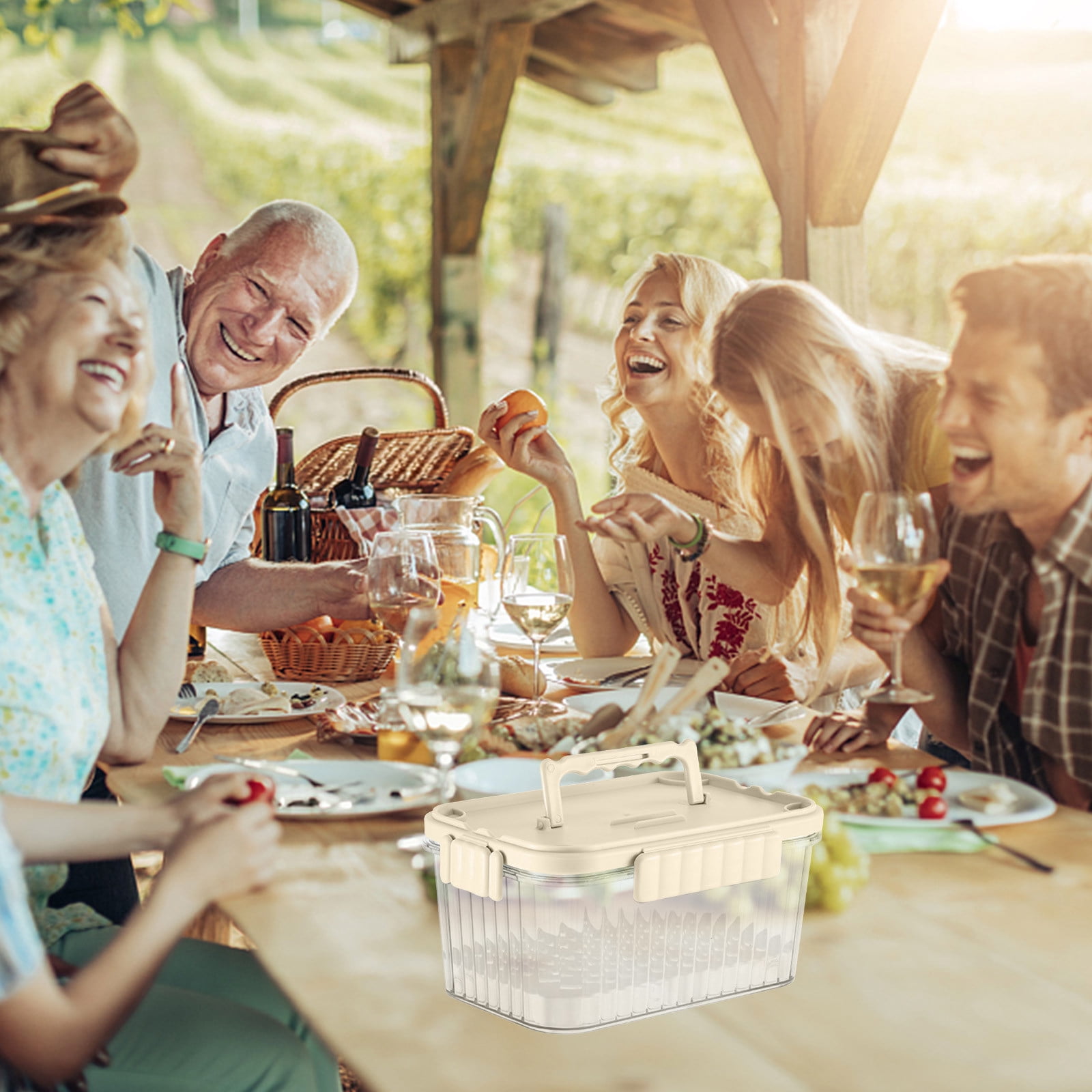Foqnuq Picnic Refrigerated Food Storage Box Sealed Container with Fork ...