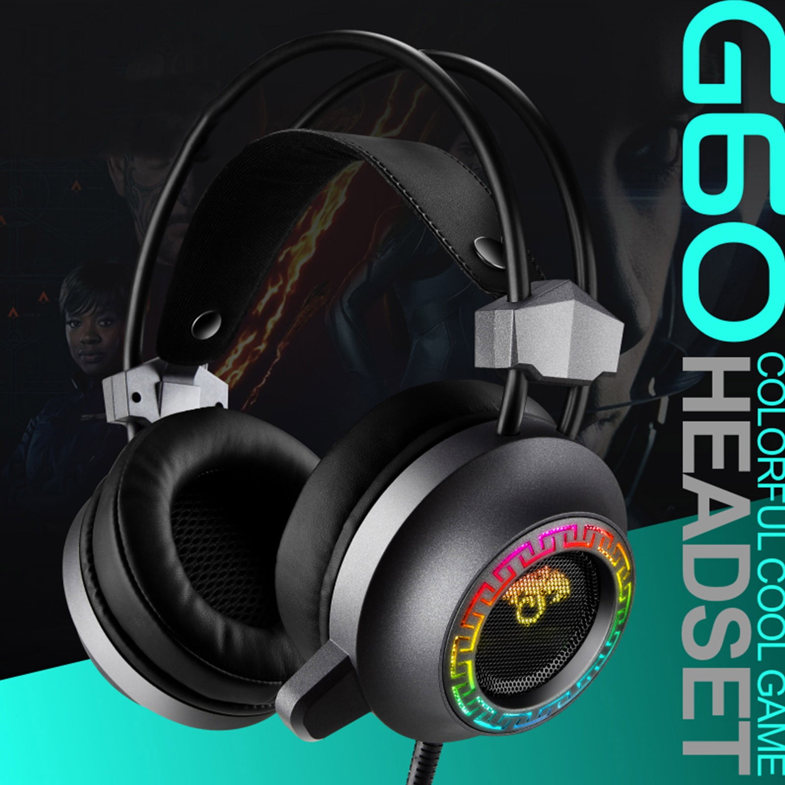 Foqnuq RGB7.1 Surround Sound Gaming Headset Wired & Wireless Lightweight Headphones with Noise ...