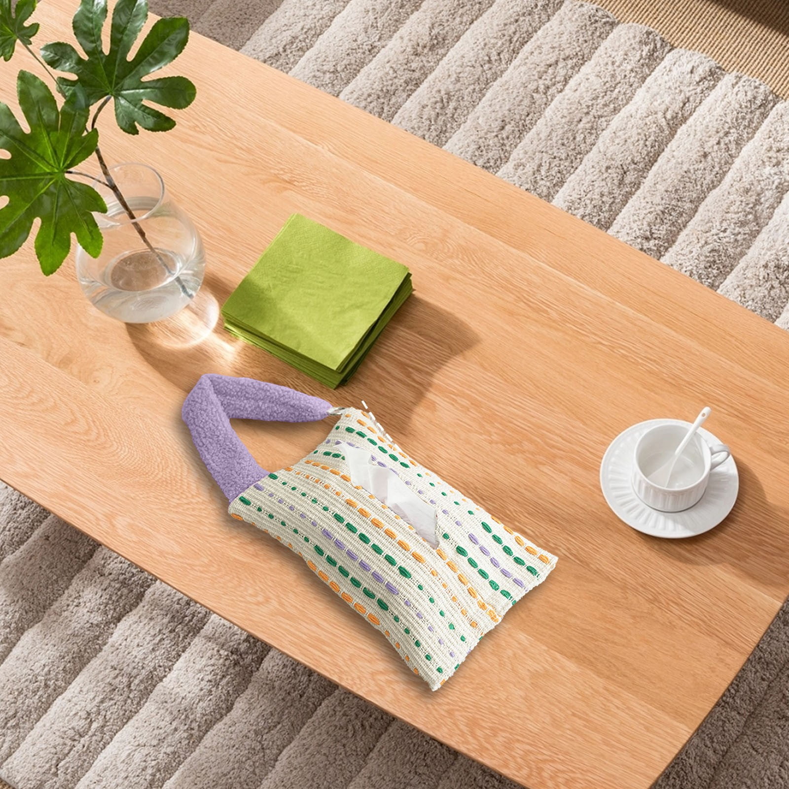 Foqnuq Soft Fabric Tissue Box - Cute Style, Portable, Fuzzy Material ...