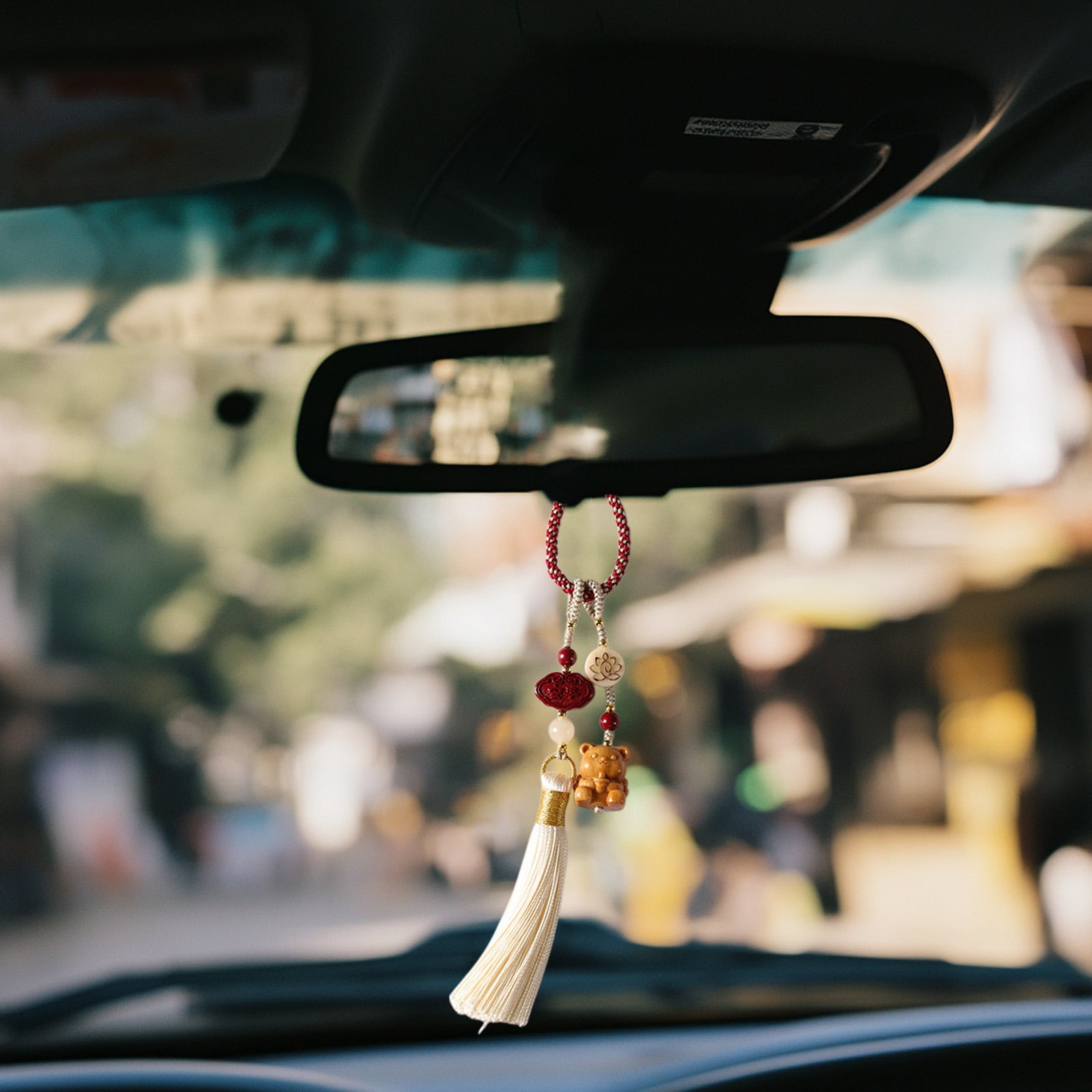 Foqnuq Tassel Car Pendant Bag Key Holder - Weaved Automotive Rearview ...