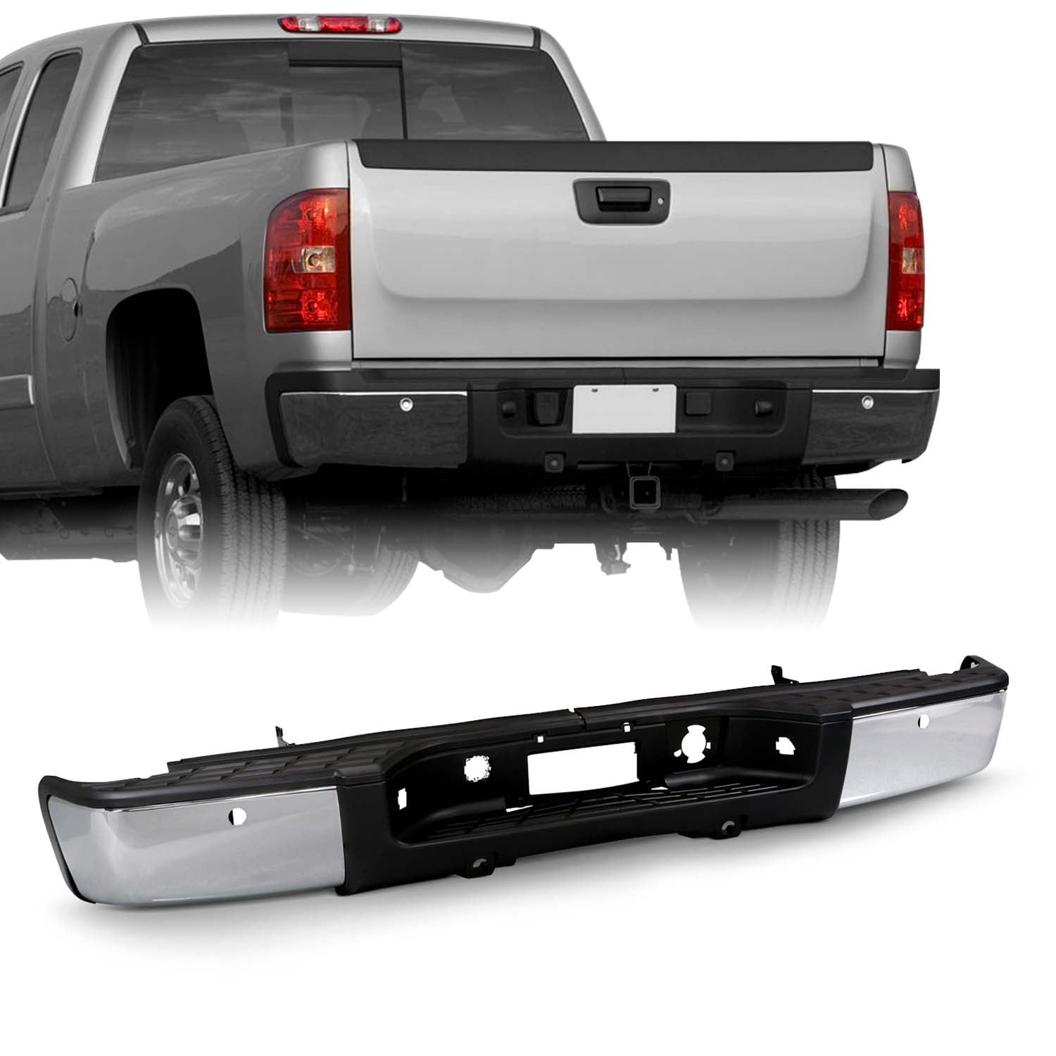 Steel Rear Bumper w/ Sensor Hole for 07-13 Silverado Sierra 1500 2500HD ...
