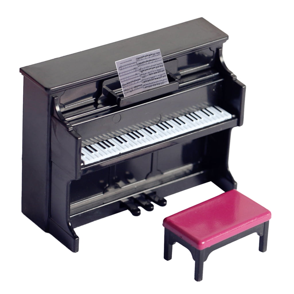 For 1/6 1/12 Dollhouse Miniature Piano with Stool Musical Instrument ...