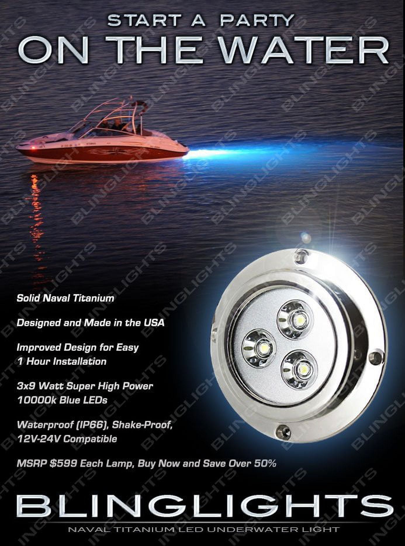For 1 x Blue LED Titanium Hull Lamp Boat Yacht Underwater Lighting Fish ...