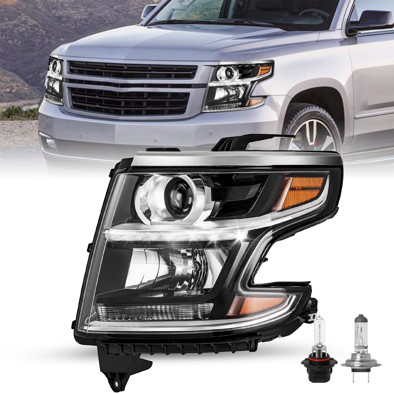 For 15-20 Chevy Tahoe Suburban LED DRL Projector Black Headlight ...