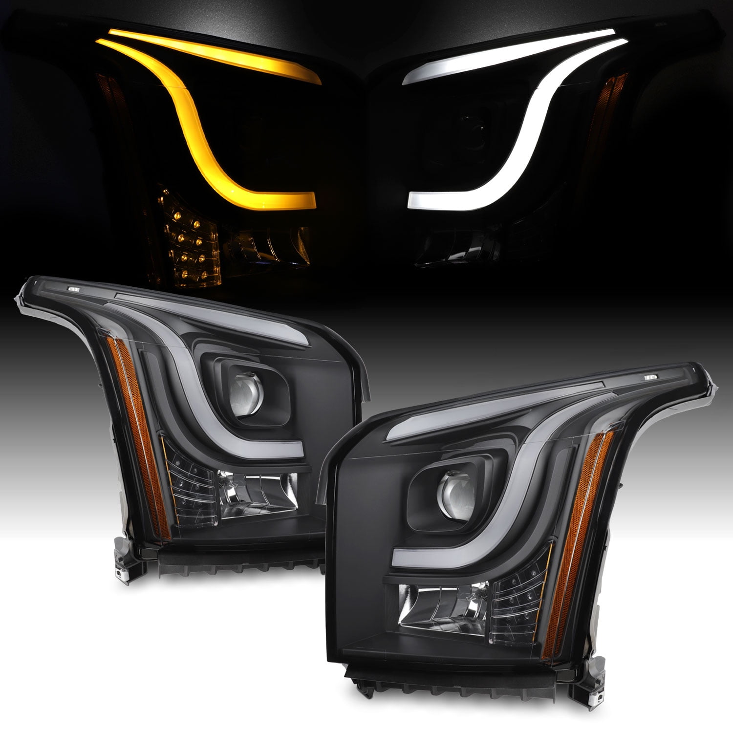 GMC Yukon 15-20 Switchback LED DRL Tube Projector Headlight, Black ...