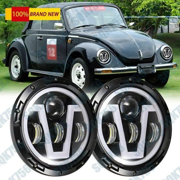 For 1950-1979 VW Beetle Pair 7" Inch Round LED Headlights Hi/Low Beam ...