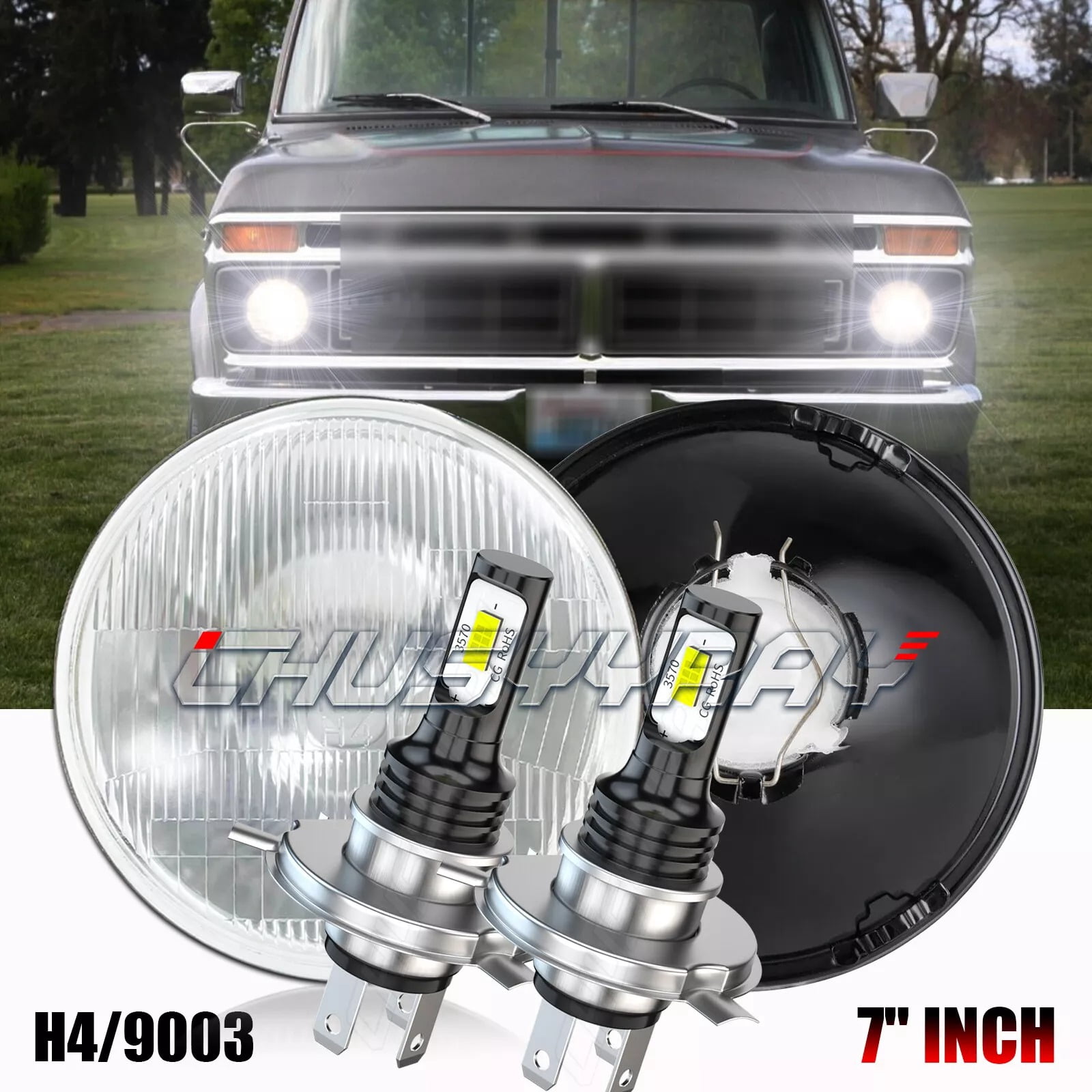 For 1953-1977 Ford F-100 F-250 F-350 Pickup Pair 7" Inch LED Round ...
