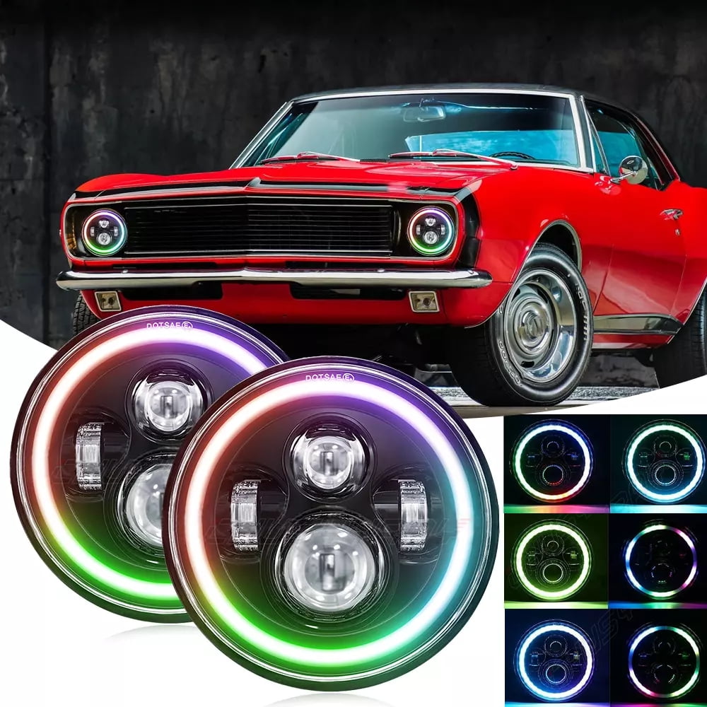 For 1967-1981 Chevy Camaro - 7" Inch RGB LED Headlights Halo Angel Eyes ...