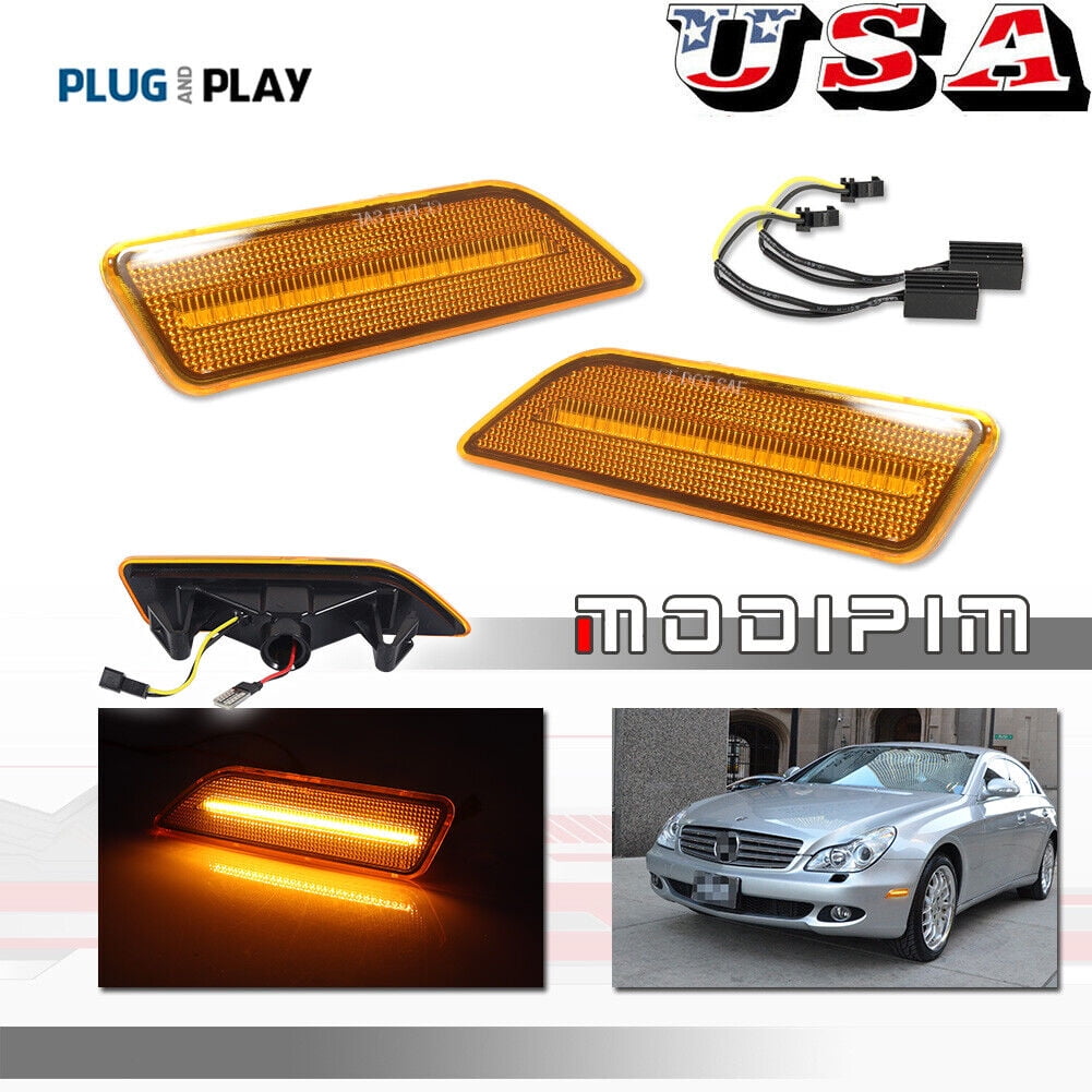 For 06-11 Benz W219 CLS Class Amber LED Side Marker Lights Front Fender ...