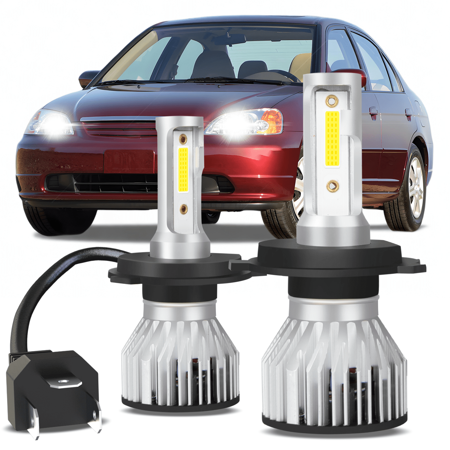For 1992-2003 Honda Civic High and Low Beam H4 LED Headlight Bulbs Plug ...