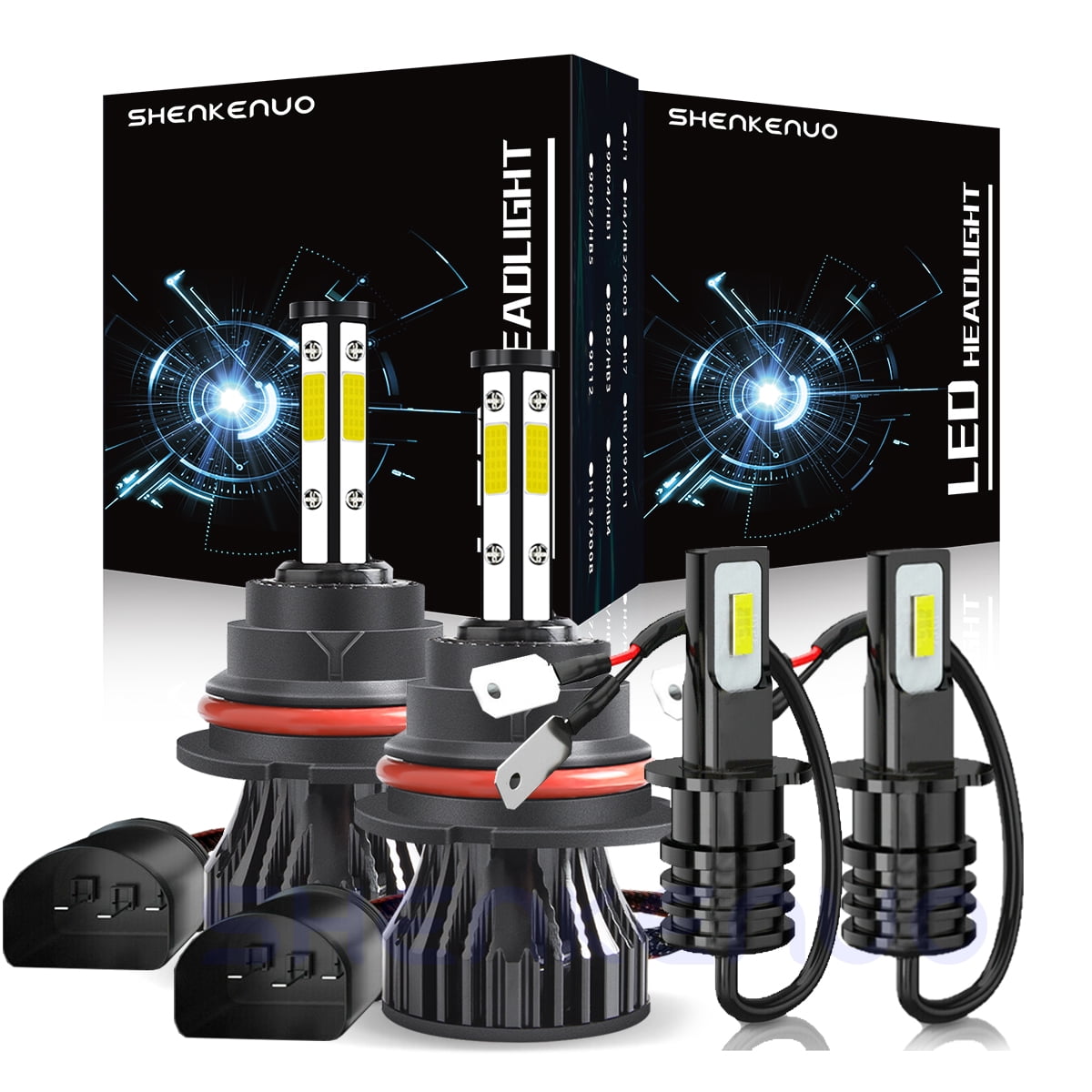For 1994-1996 Ford F-150 LED Headlight Bulbs 4-side 9007/HB5 High Low ...