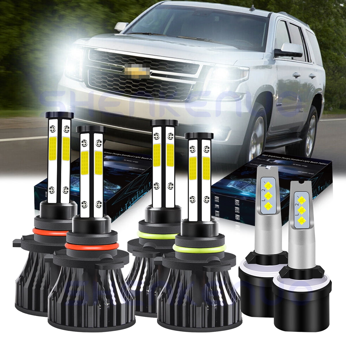 For 2000-2006 Chevy Tahoe LED Headlight Bulbs 4-side 9005 9006 High Low ...