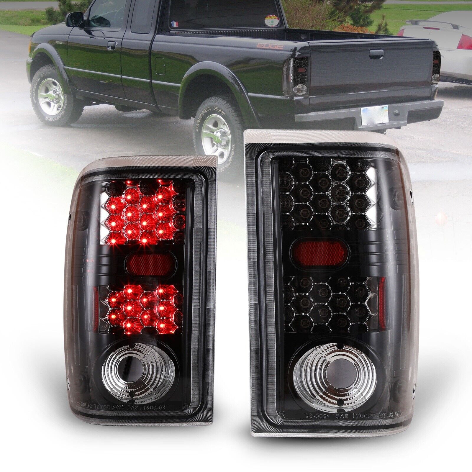 For 2001-2005 Ford Ranger LED Tail Lights Glossy Black Clear Rear Brake ...