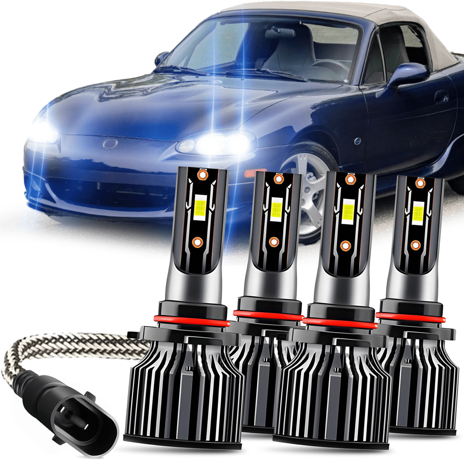 For 2001-2005 Mazda MX-5 Miata LED Headlights Bulb 9005 High Beam 9006 Low Beam Lamp Set ...