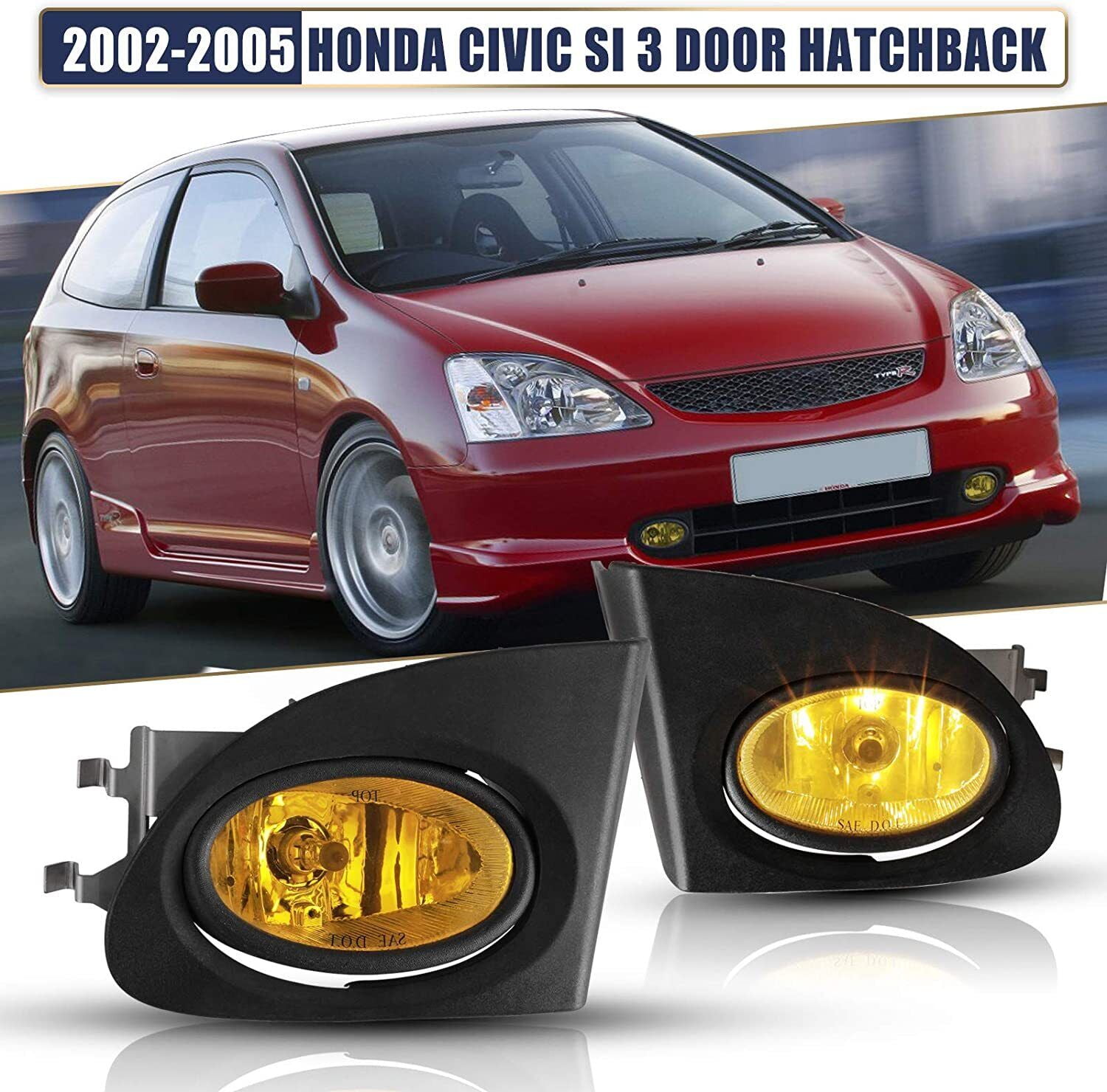 For 2002-2005 Honda Civic Si Hatchback Fog Lights Yellow Glass Lens ...