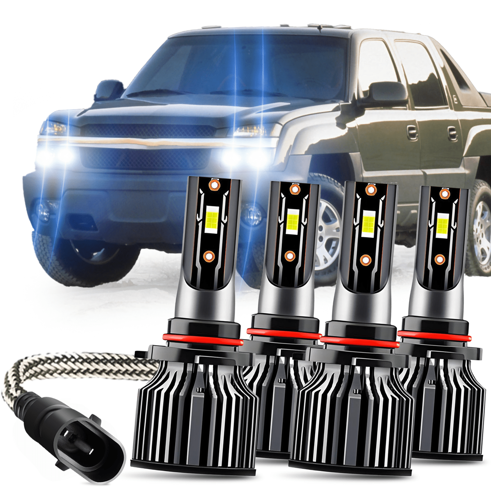 For 2002-2006 Chevy Avalanche LED Headlights Bulb 9005 High Beam 9006 Low Beam Replacement Set ...
