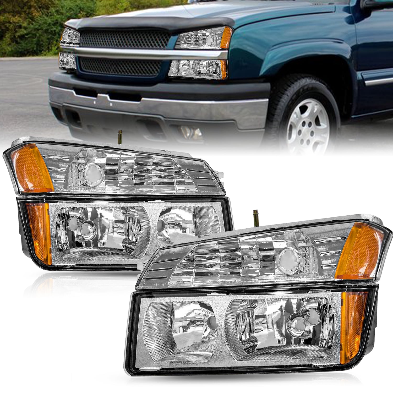 For 2002-2006 Chevy Avalanche w/ Body Cladding Chrome Headlights Bumper ...