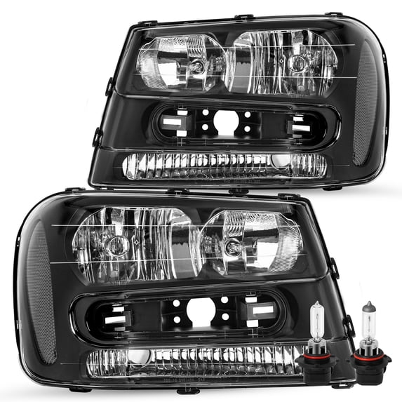 For 2002-2009 Chevy Trailblazer Black Housing Halogen Headlights ...