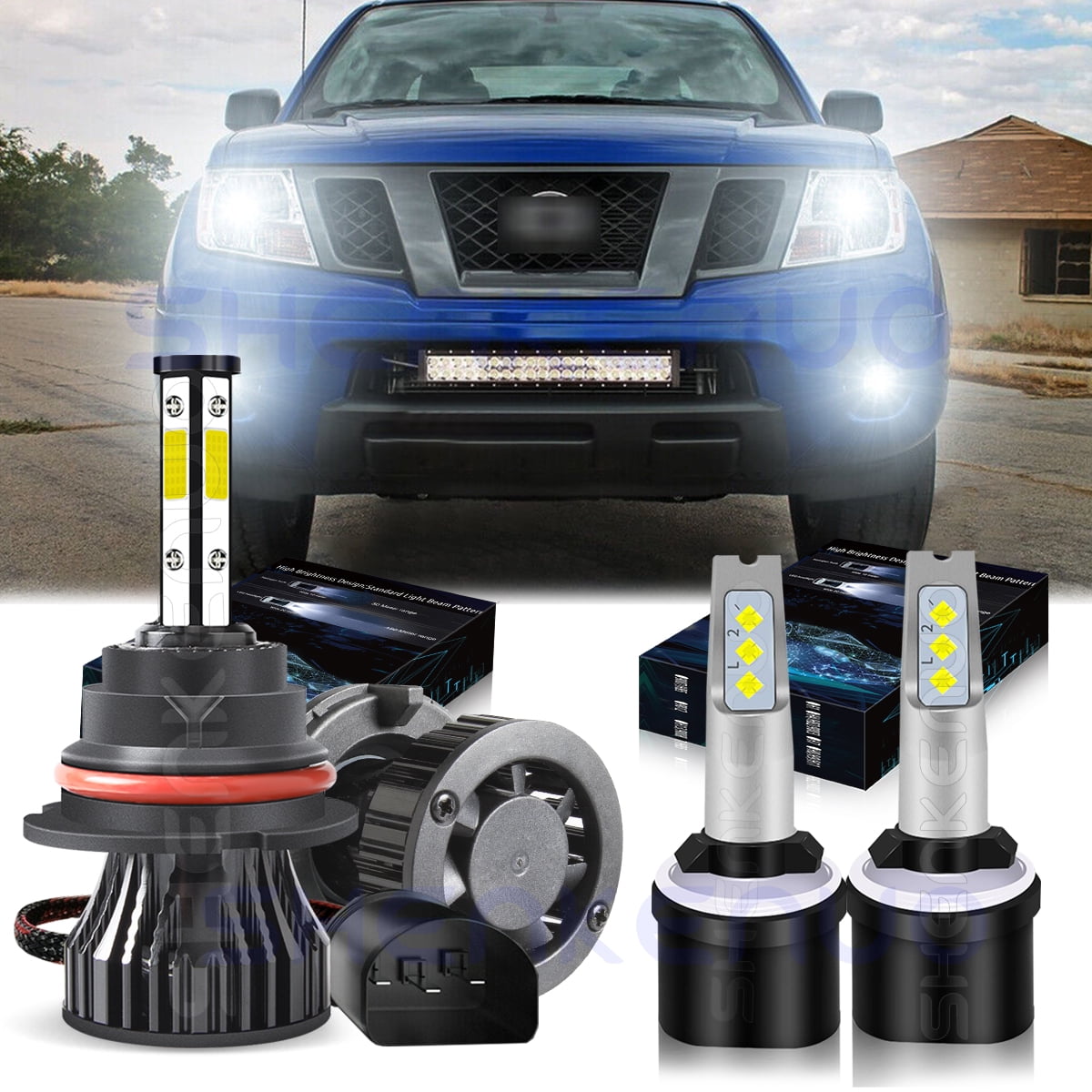 2003-2004 Nissan Frontier LED Headlight & Fog Light Bulbs Combo, 9007 ...