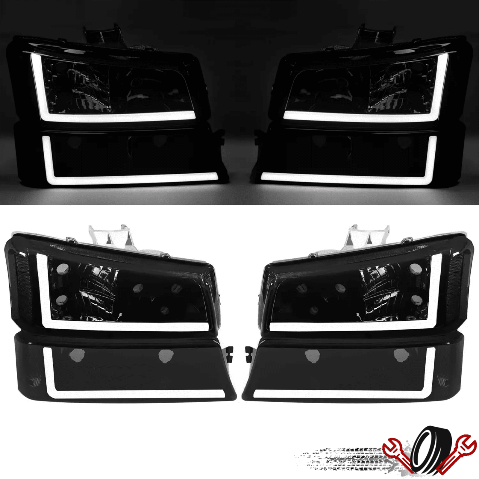 For 2003-2006 07 Silverado Avalanche LED DRL Headlights Bumper Lamps ...
