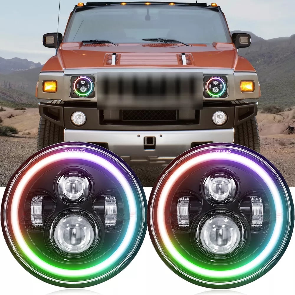 For 2003-2009 Hummer H2 - Pair 7" inch Round LED Headlights High Low Beam DRL Lamp - Walmart.com
