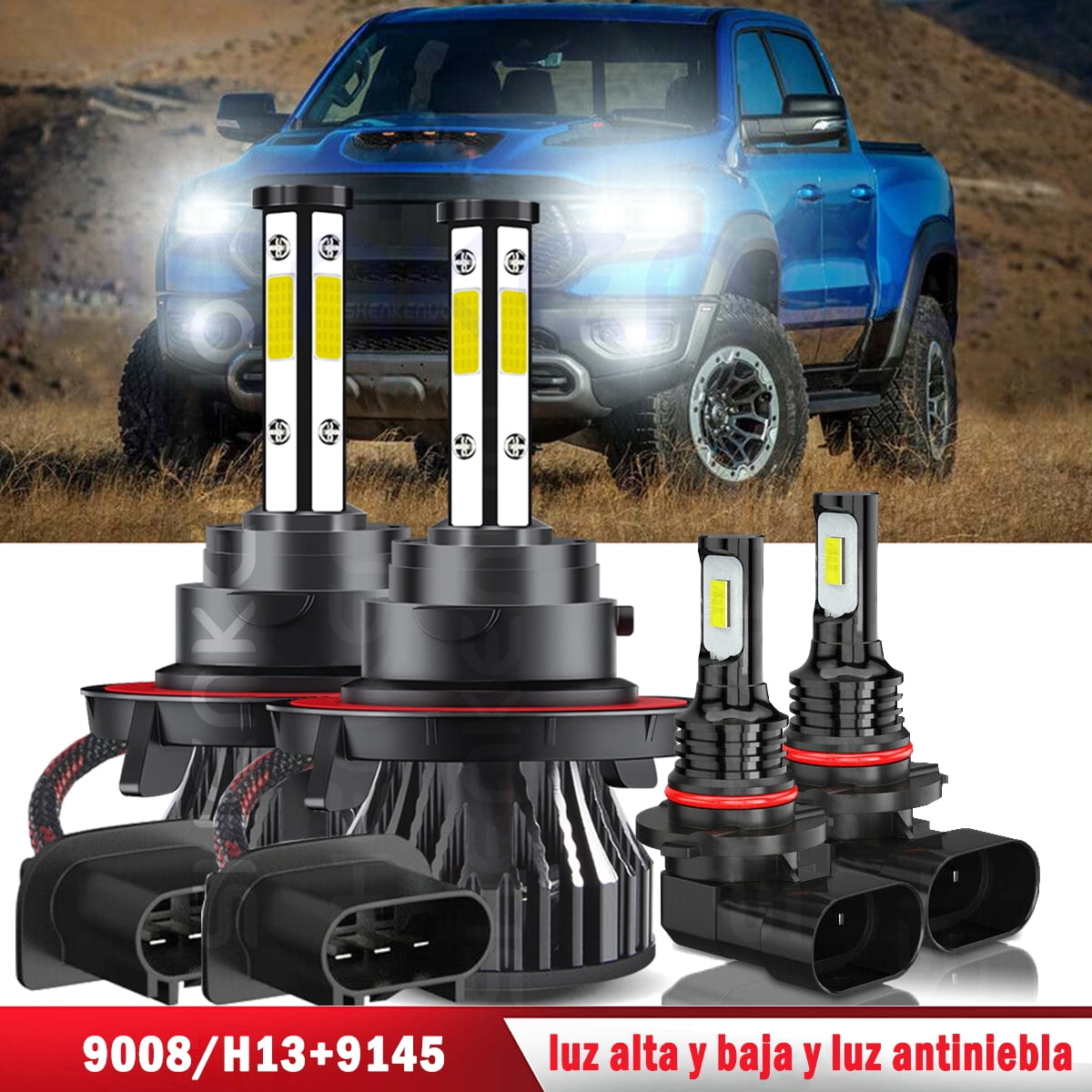 For 2004-2014 Ford F-150 LED Headlight Bulbs 4-side 9008/H13 High Low ...