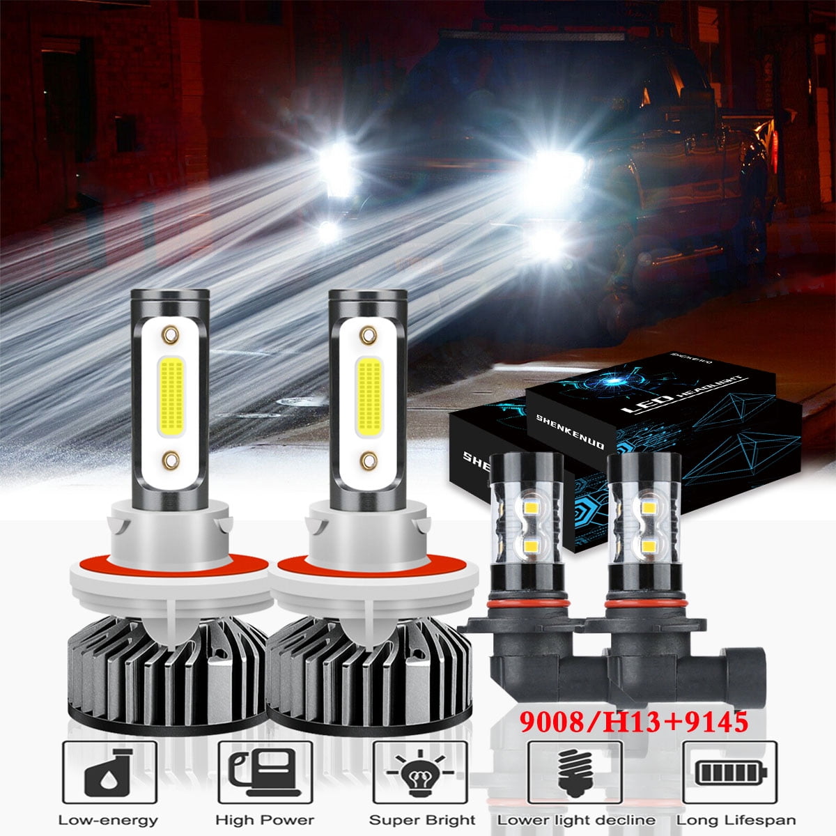 For 2004-2014 Ford F150 Headlight Bulbs 9008 H13 LED High/Low Beam 9145 ...