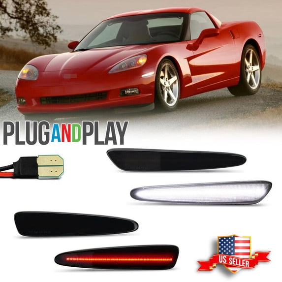 For 2005-2013 Chevy Corvette C6 Smoked Front White Rear Red LED Side ...