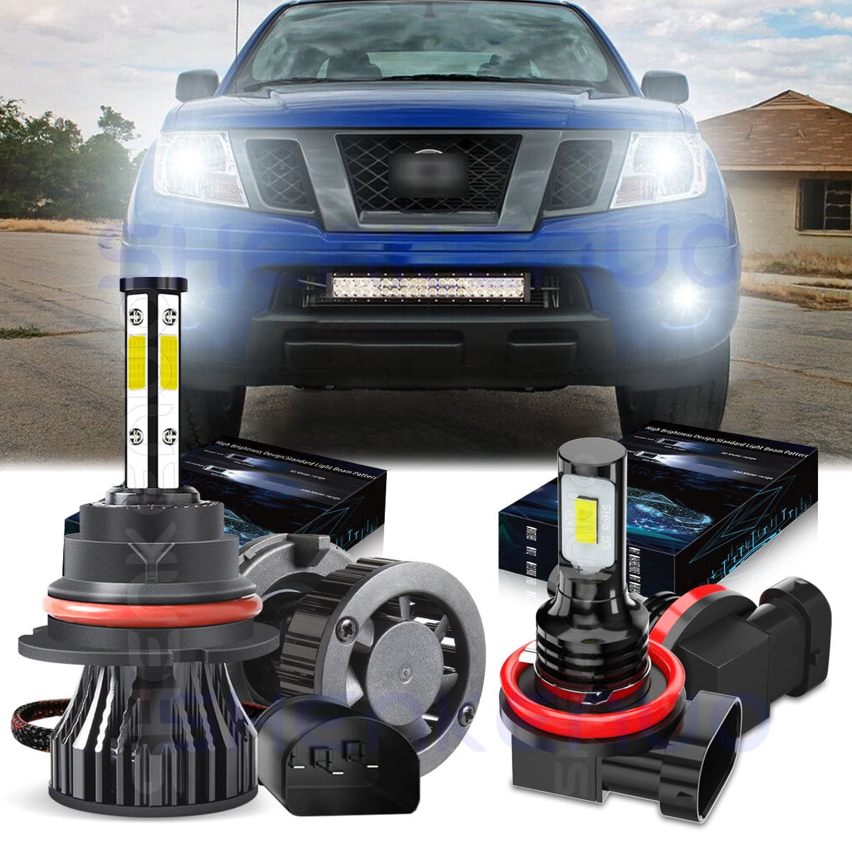 Nissan Frontier 2005-2022 LED Headlamp Pair, 4-Side 9007 H11 High Low ...