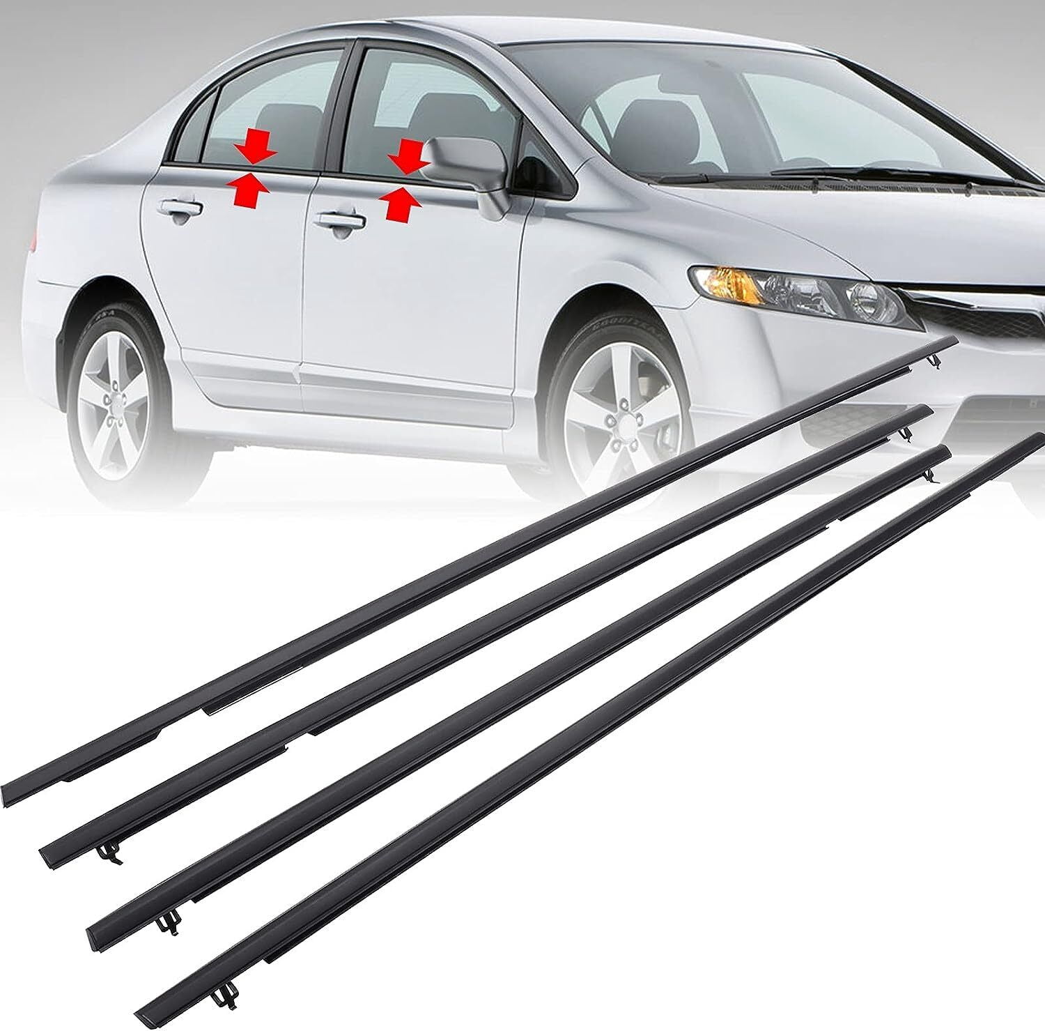 For 2006-2011 Honda Civic Car 4pcs Weather Strip Window Moulding Trim ...