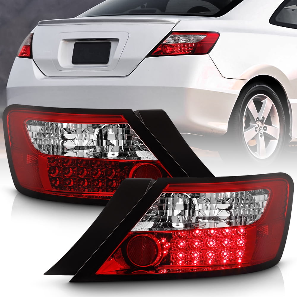 For 2006-2011 Honda Civic Coupe Lumileds LED Red Clear Tail Lights ...