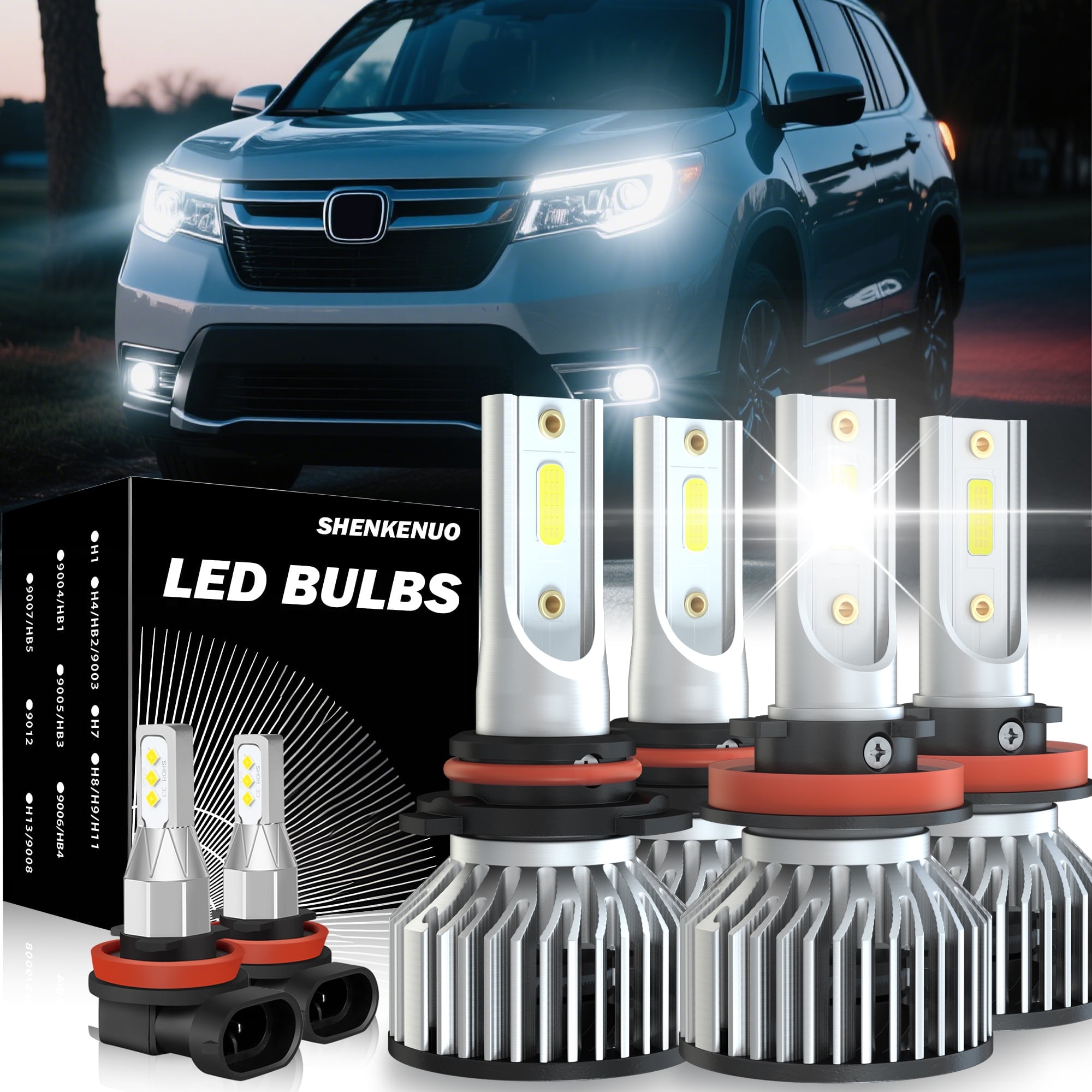 For 2006-2018 Honda Pilot LED Headlight Bulbs 9005 H11 High/Low Beam ...