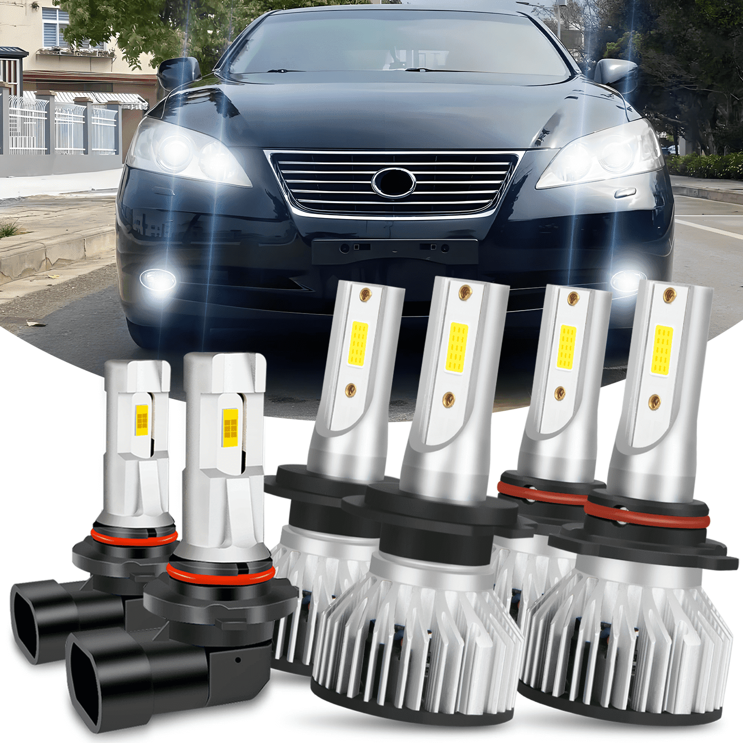For 2007-2009 Lexus ES350 LED Headlight Kit High Low Beam + Fog Light ...