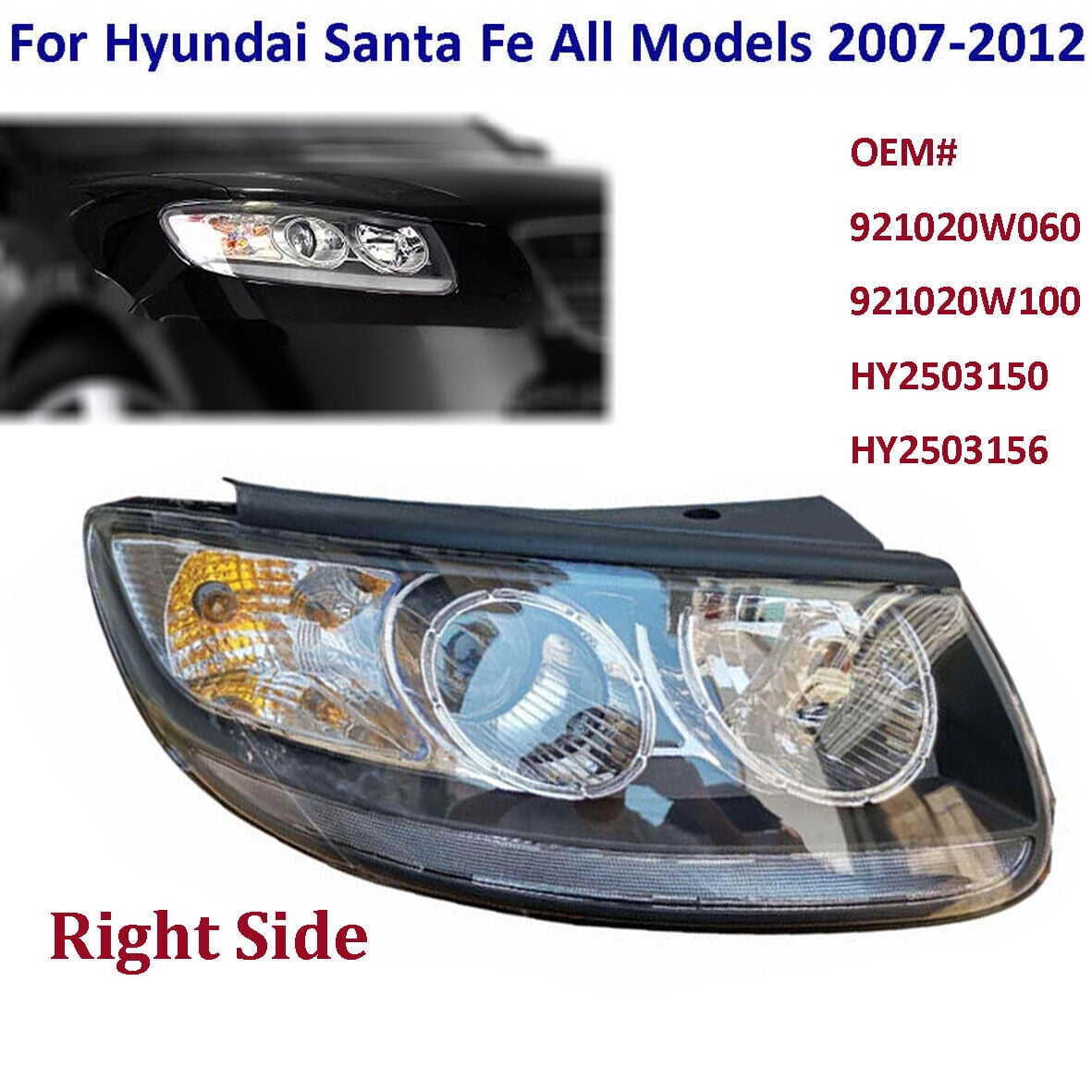 For 2007-2012 Hyundai Santa Fe Headlight Lamp Assembly Halogen ...